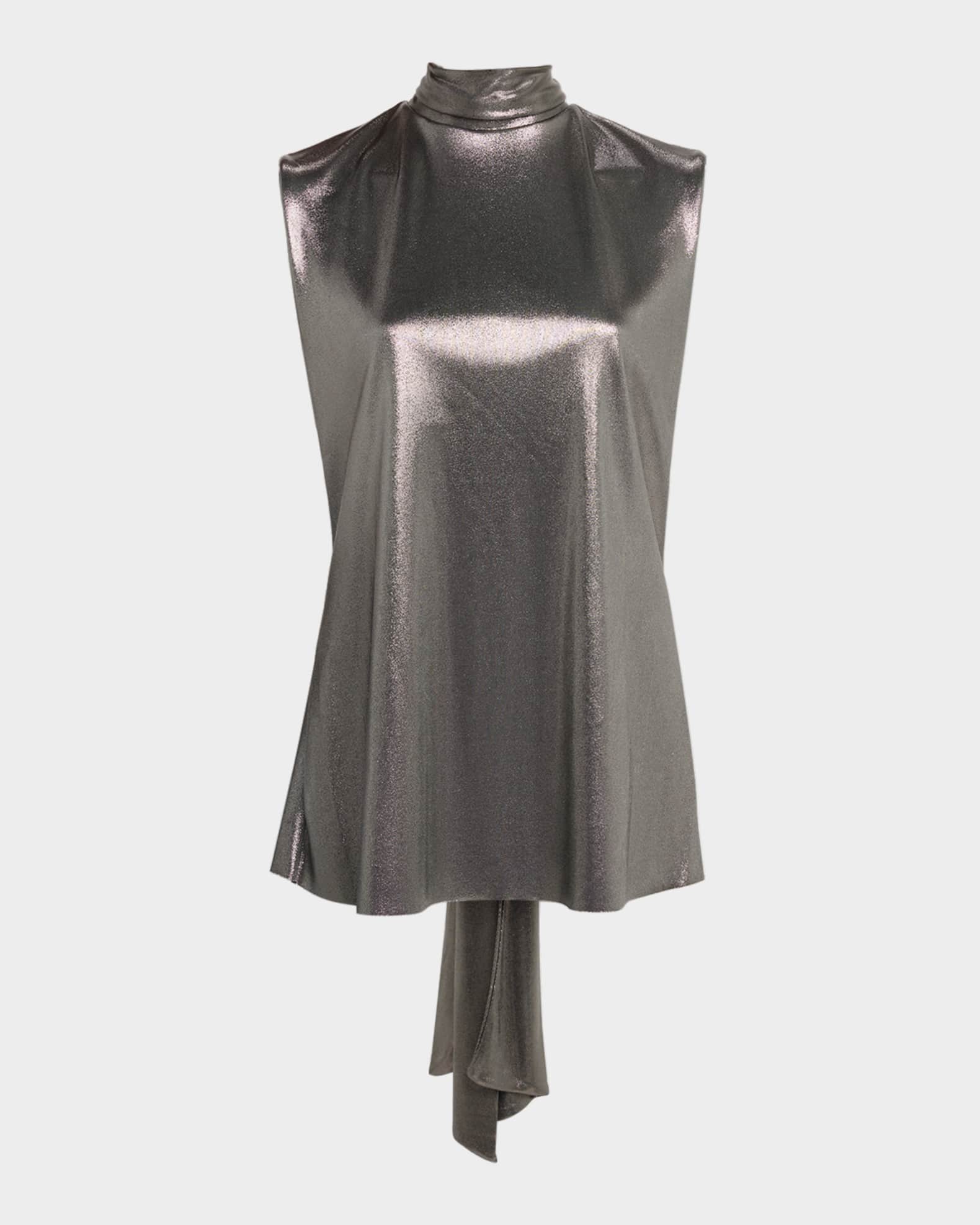 Chiara Boni La Petite Robe Draped Metallic Turtleneck Top | Neiman Marcus