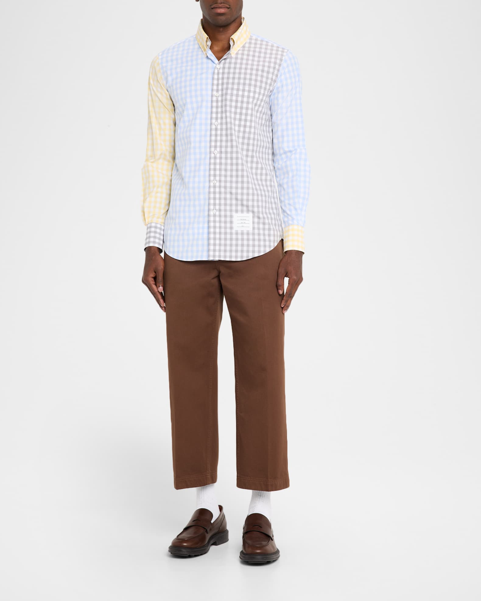 Thom Browne Men's Poplin Funmix Gingham Button-Down Shirt | Neiman Marcus