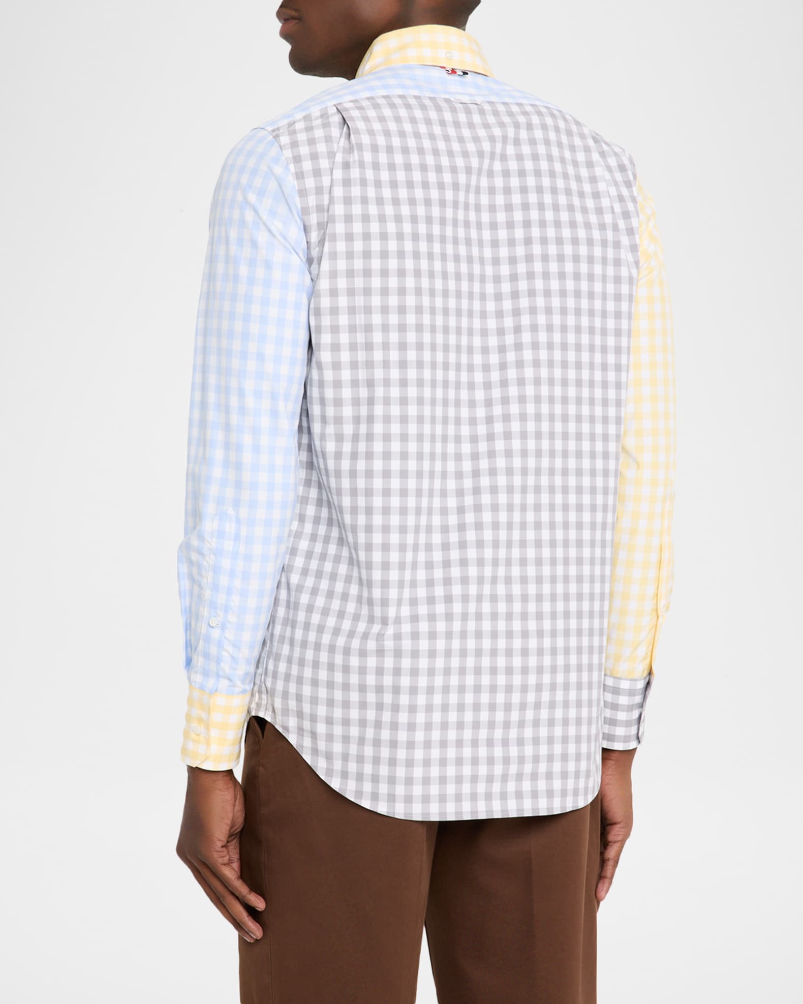 Thom Browne Men's Poplin Funmix Gingham Button-Down Shirt | Neiman Marcus