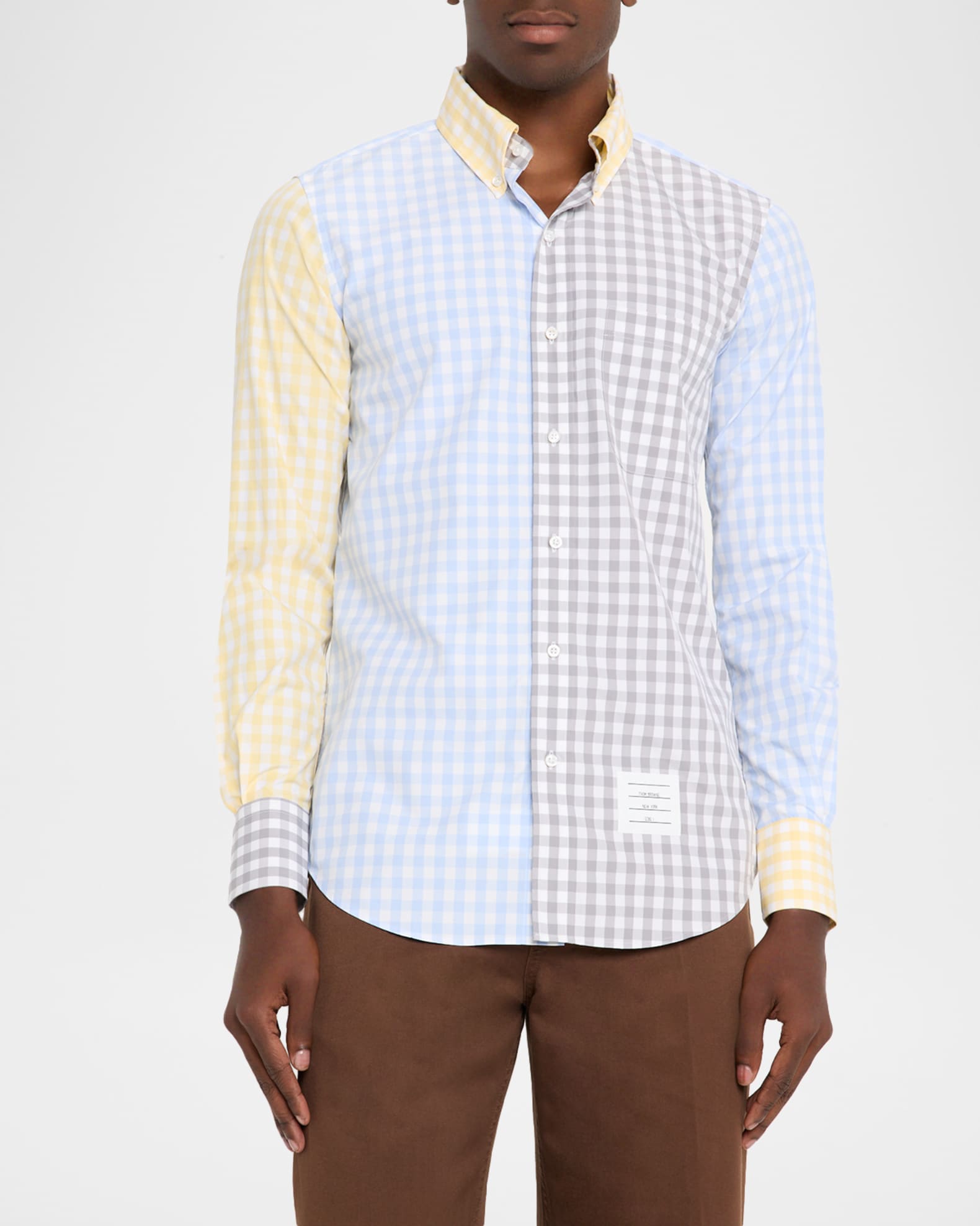 Thom Browne Men's Poplin Funmix Gingham Button-Down Shirt | Neiman Marcus