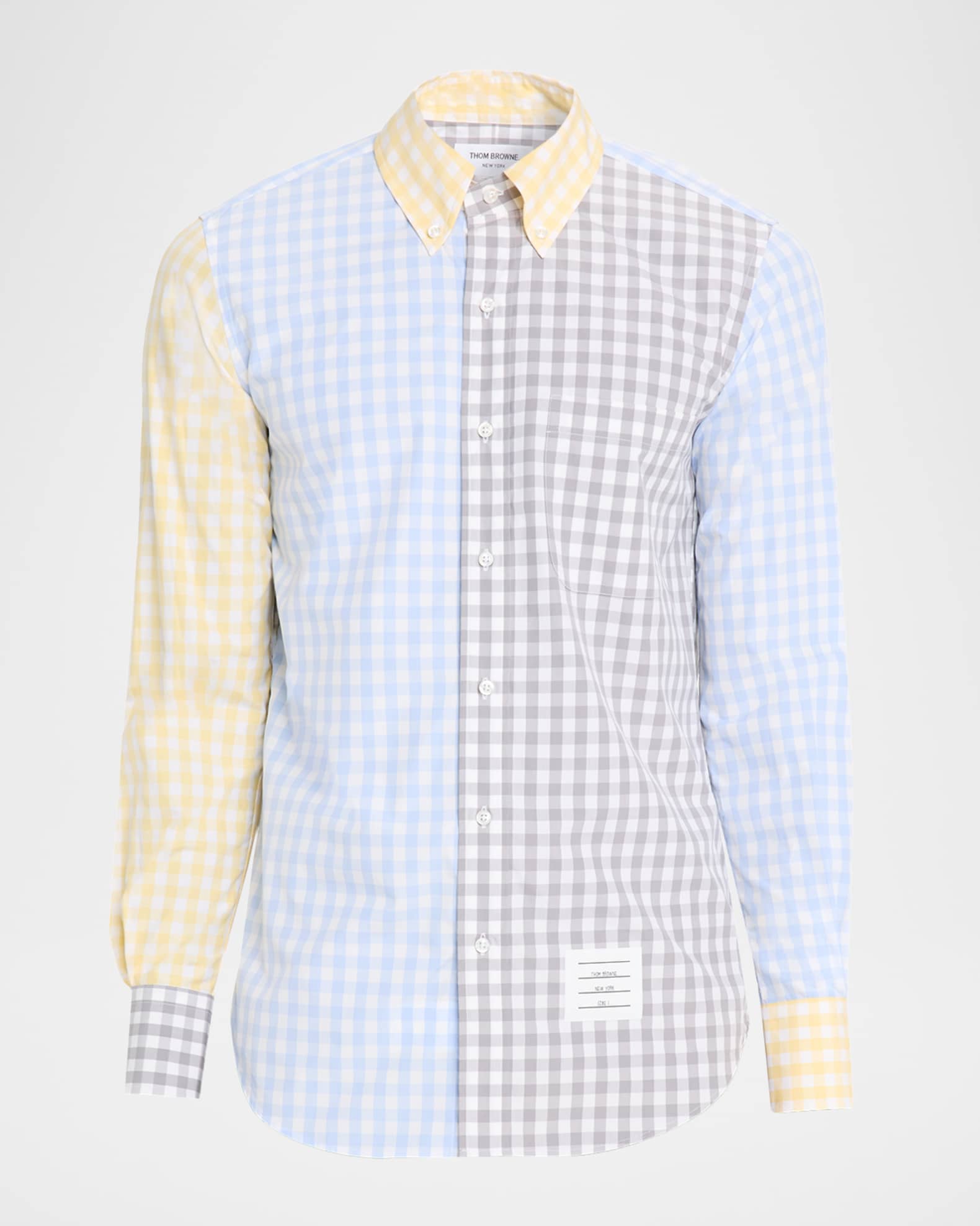 Thom Browne Men's Poplin Funmix Gingham Button-Down Shirt | Neiman Marcus