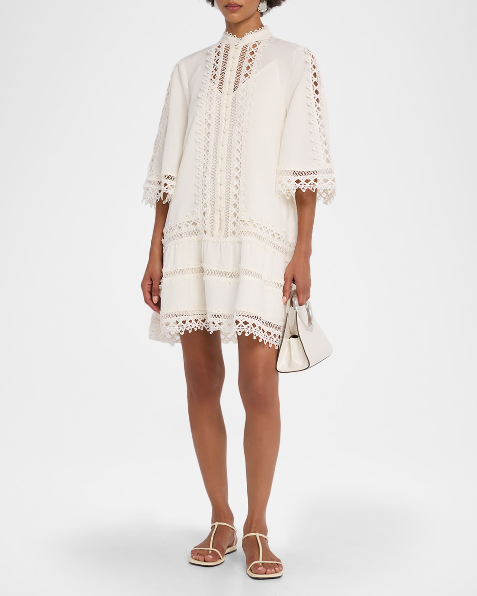 Mestiza New York Goldie Lace-Trim Flounce Mini Shift Dress | Neiman Marcus