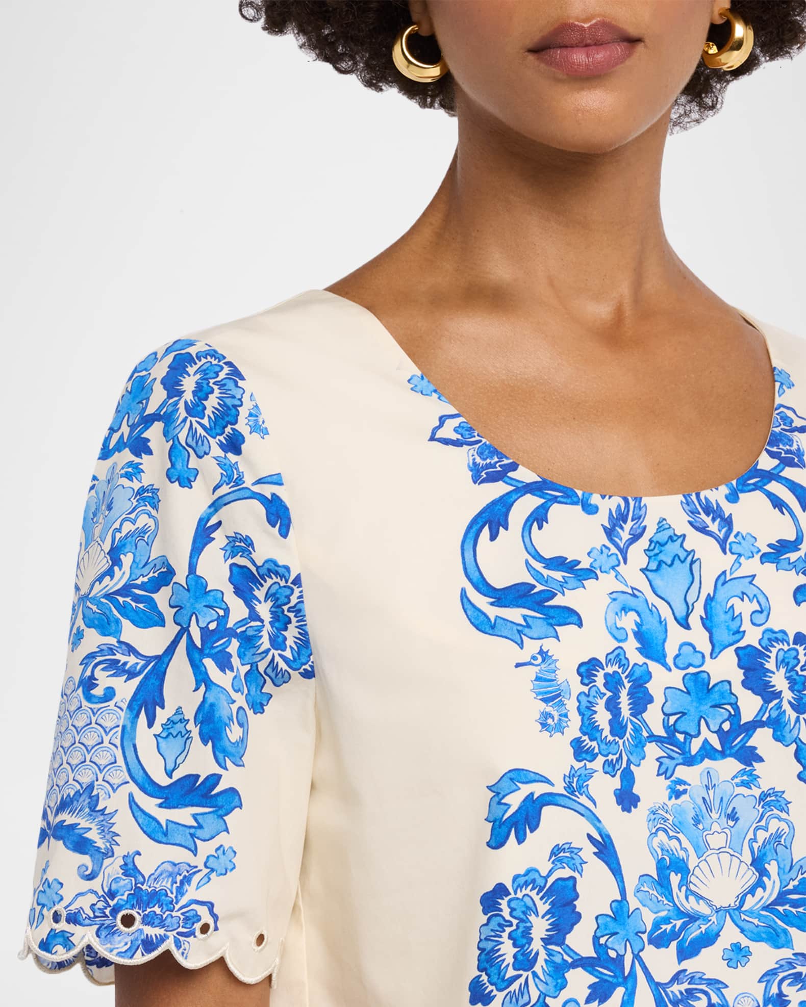 Mestiza New York Baja Convertible Scalloped Cotton Top | Neiman Marcus