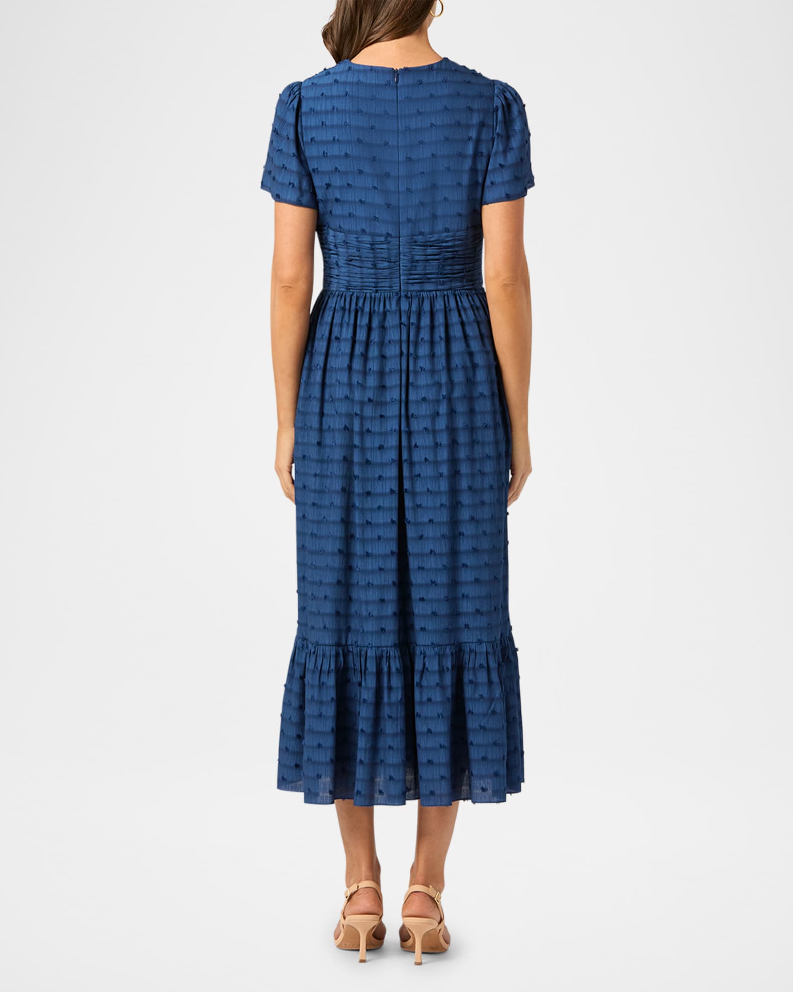 Shoshanna Ferrera Striped Flounce Empire Midi Dress | Neiman Marcus