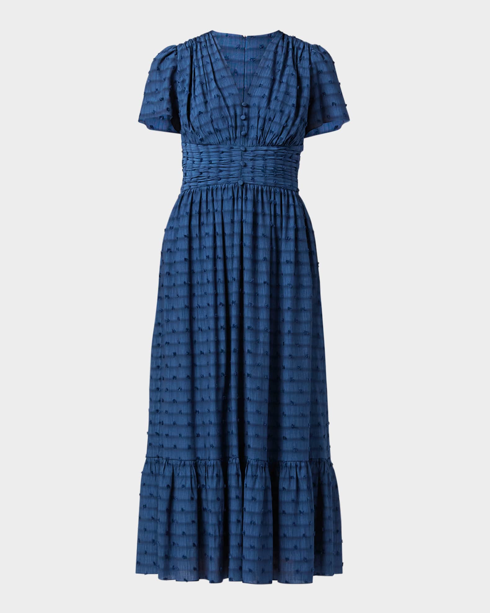 Shoshanna Ferrera Striped Flounce Empire Midi Dress | Neiman Marcus