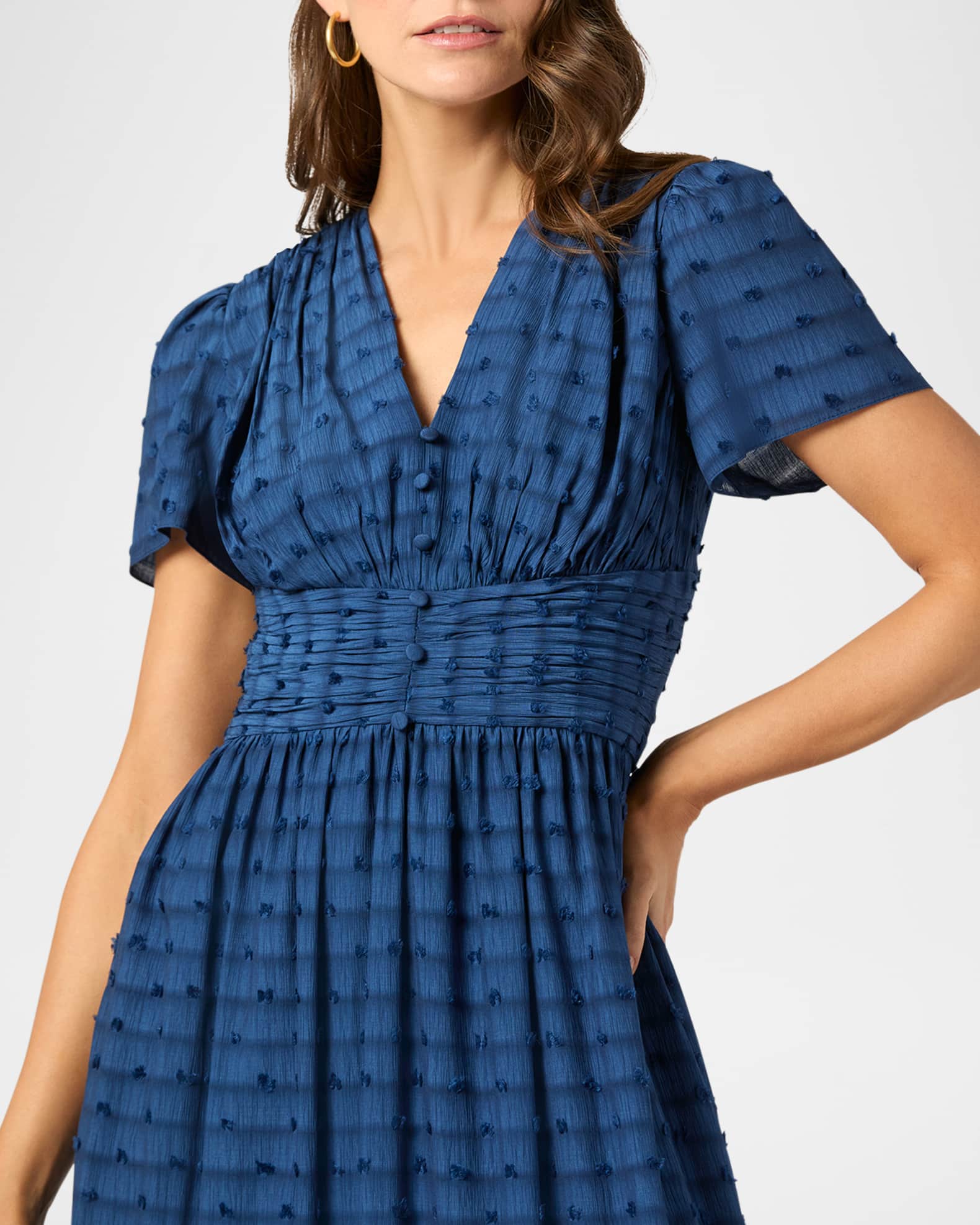 Shoshanna Ferrera Striped Flounce Empire Midi Dress | Neiman Marcus