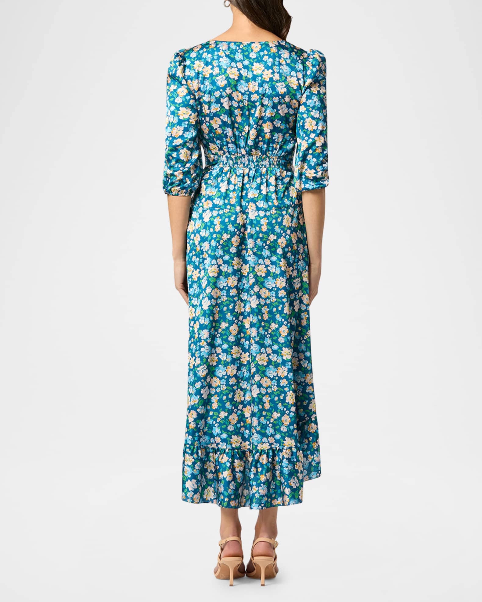 Shoshanna Lia Ruffle Floral-Print Midi Dress | Neiman Marcus