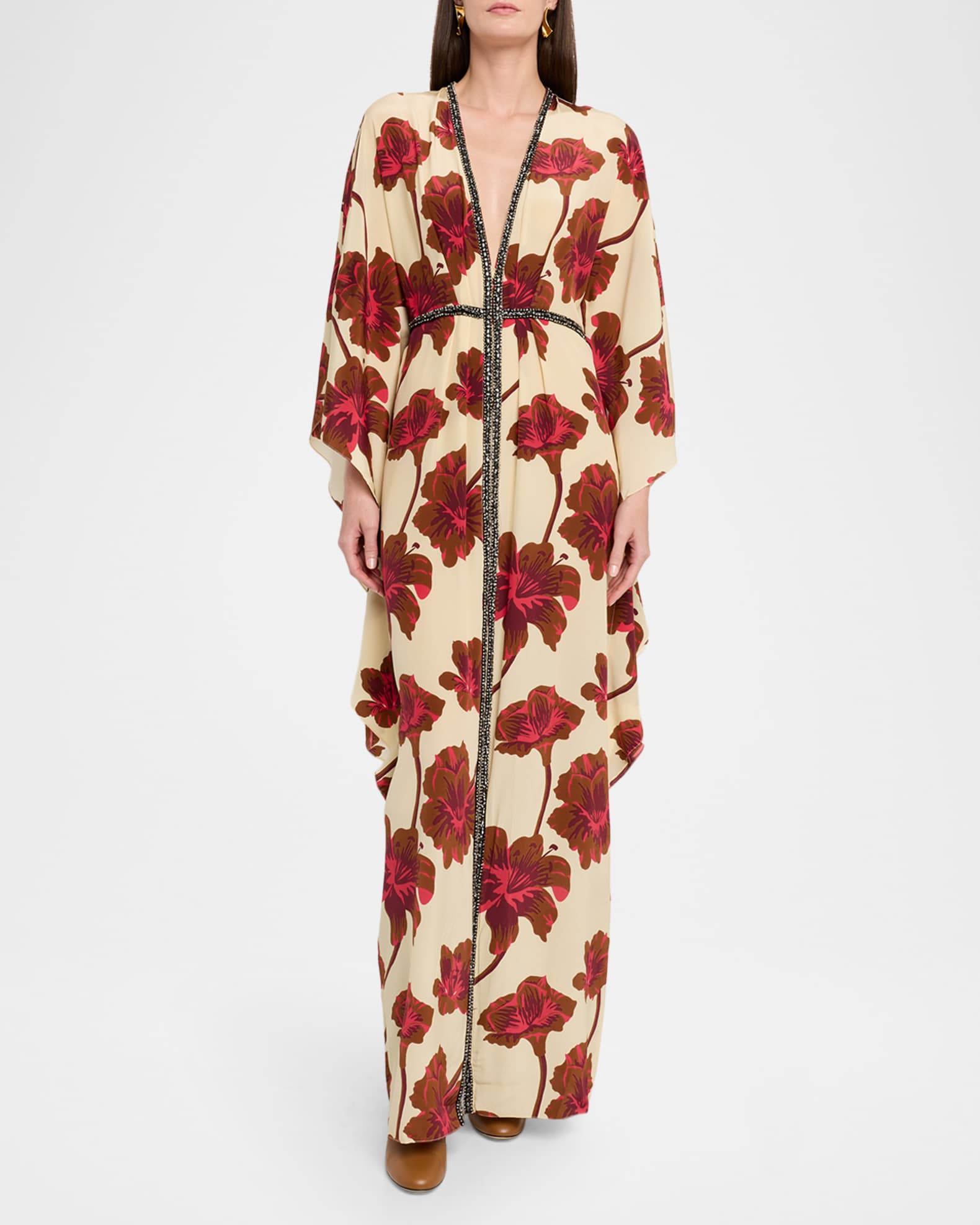 Johanna Ortiz Hear The Wind Silk Drape-Sleeve Maxi Dress | Neiman Marcus