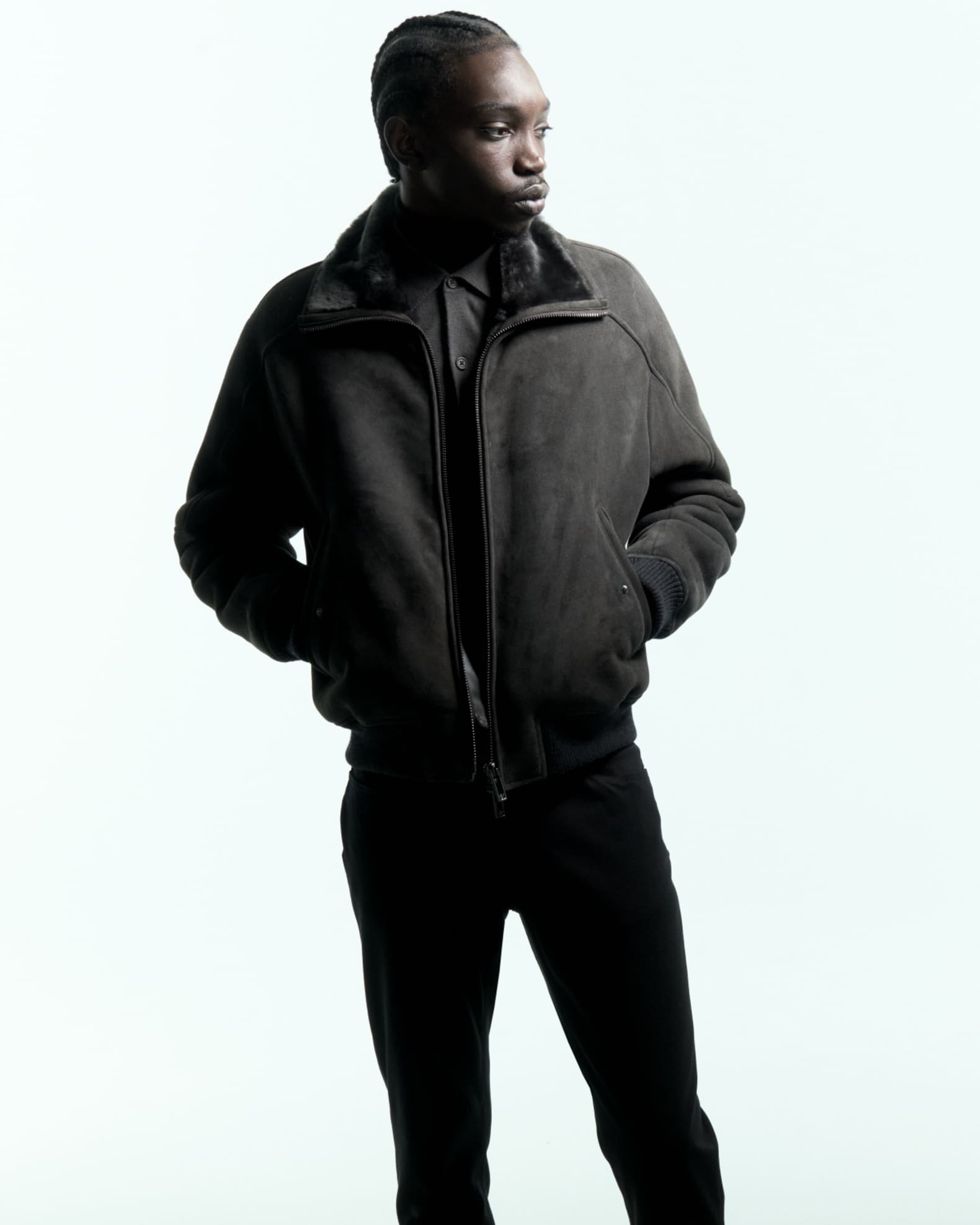 Emporio Armani Men's Suede Shearling-Lined Bomber Jacket | Neiman Marcus