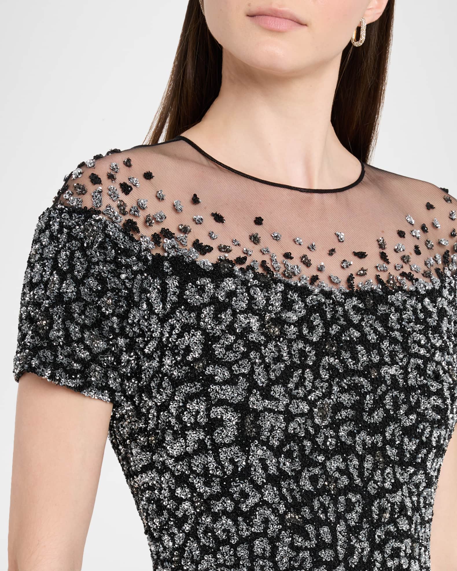 Pamella Roland Leopard Sequined Off-The-Shoulder Illusion Gown | Neiman ...
