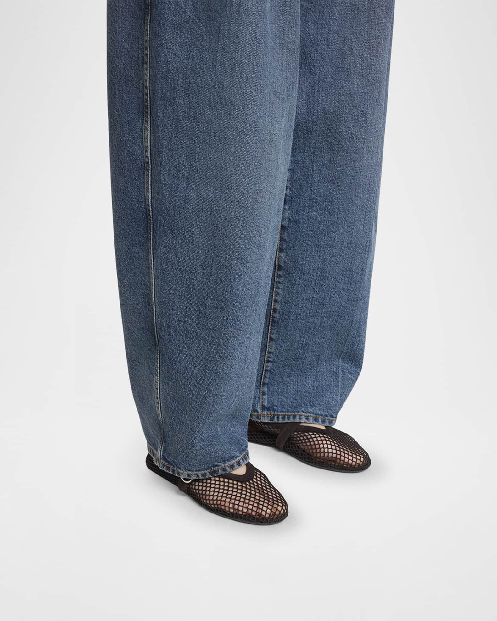 ALAIA Mesh Mary Jane Suede Ballerina Flats | Neiman Marcus