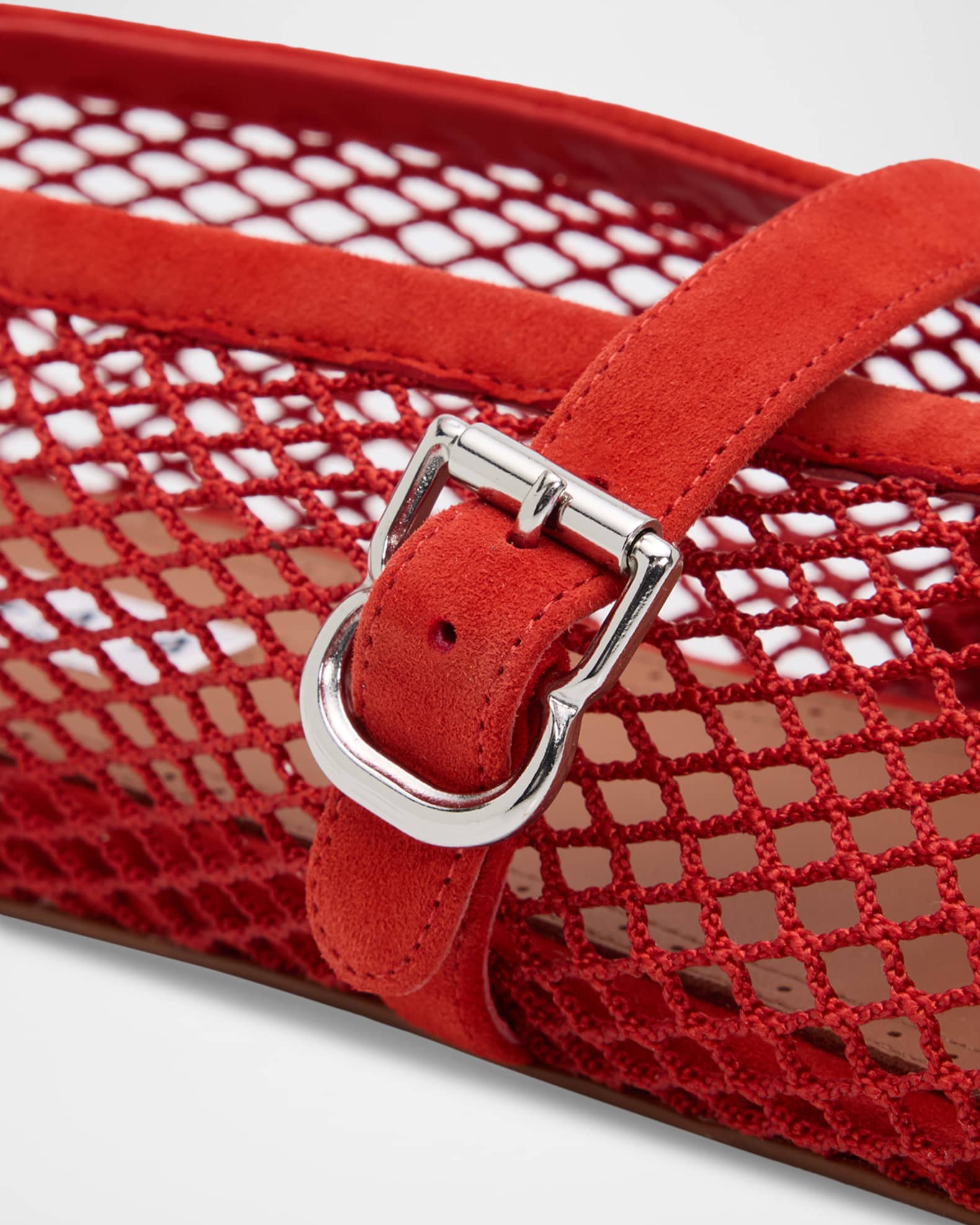 ALAIA Mesh Mary Jane Suede Ballerina Flats | Neiman Marcus