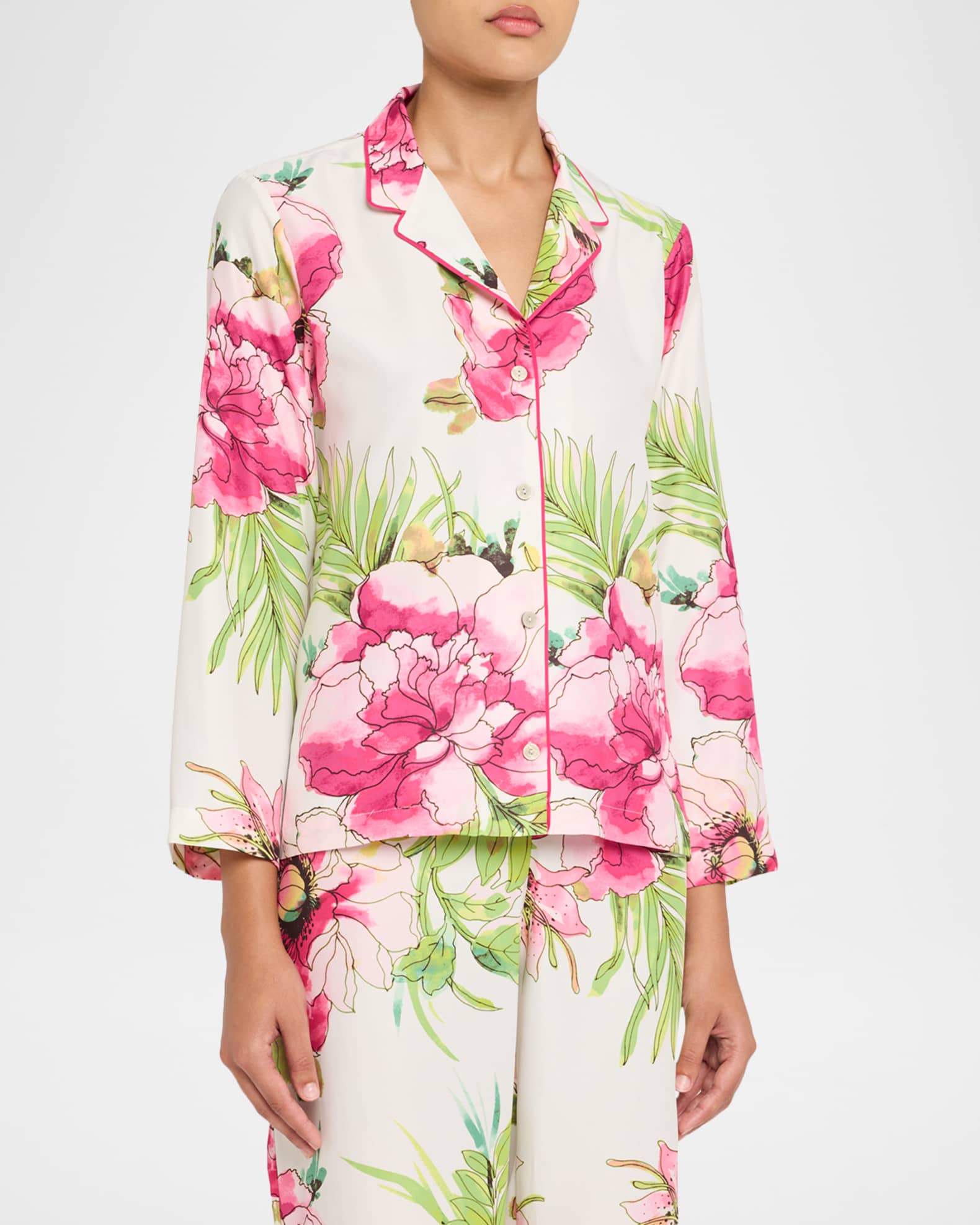 Natori Sonomi Cropped Floral-Print Pajama Set | Neiman Marcus