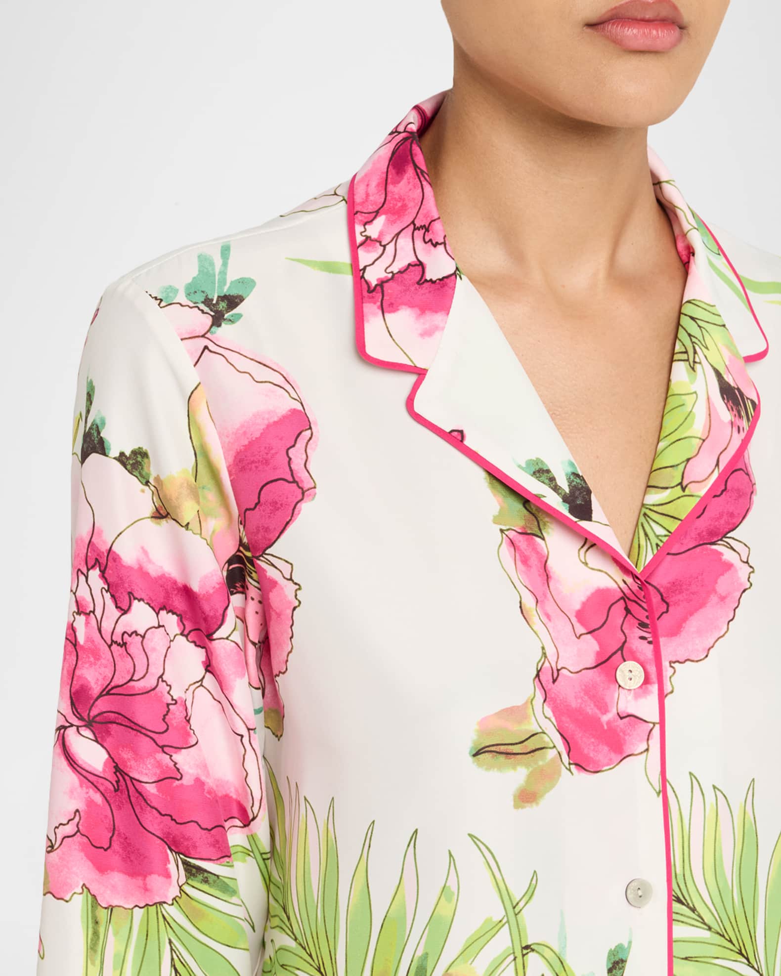 Natori Sonomi Cropped Floral-Print Pajama Set | Neiman Marcus