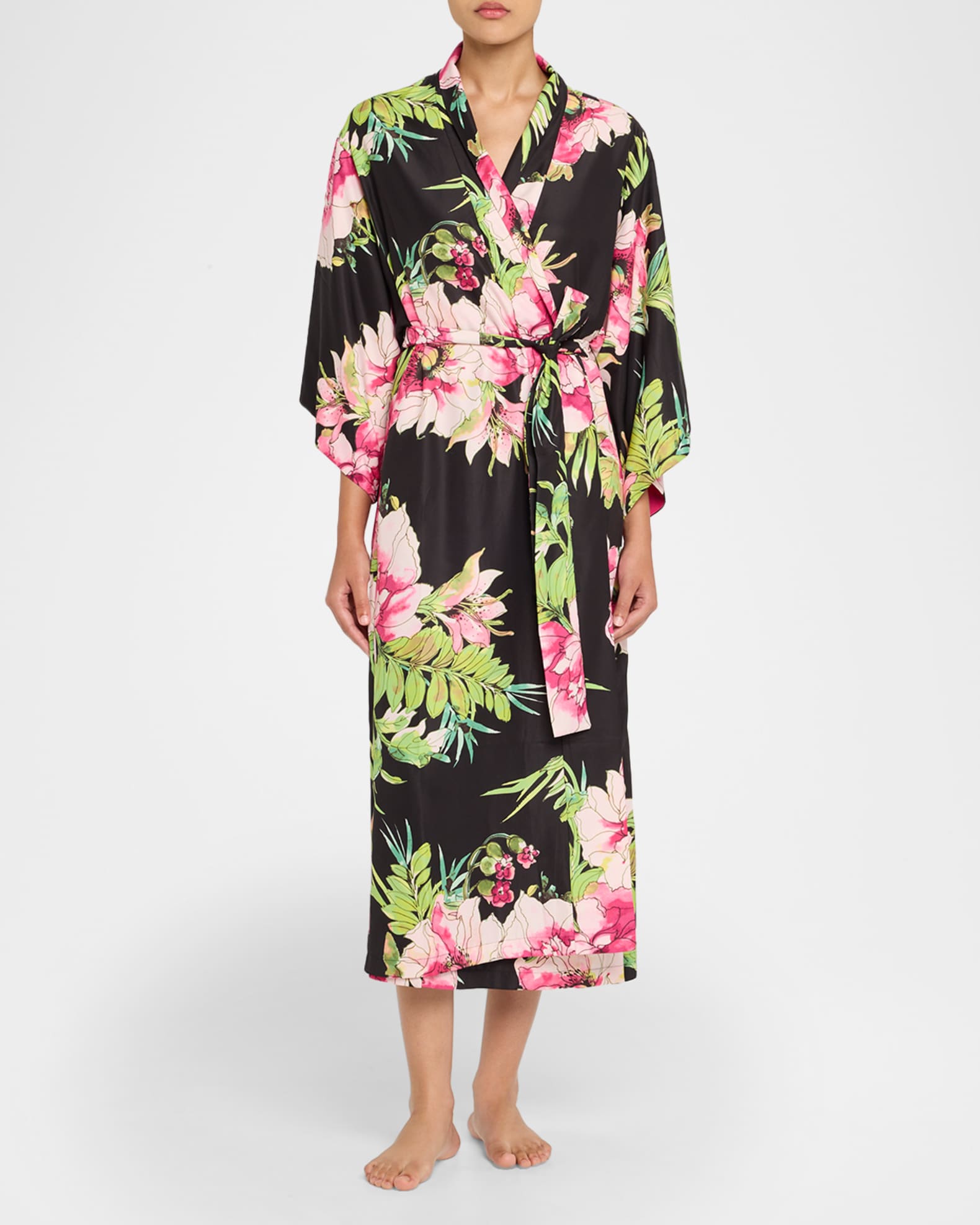 Natori Sonomi Floral-Print Long Robe | Neiman Marcus