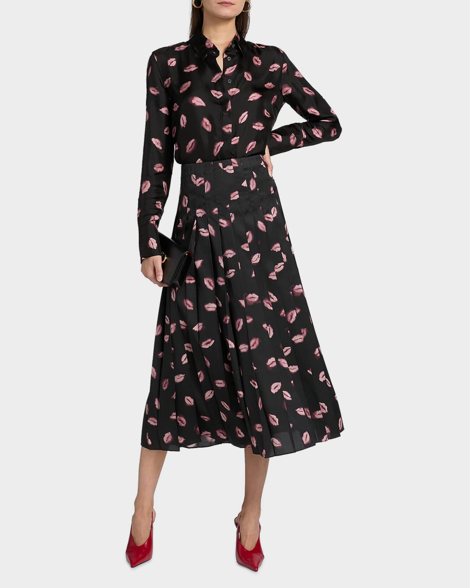 Altuzarra Chika Lip-Print Silk Button-Down Top | Neiman Marcus