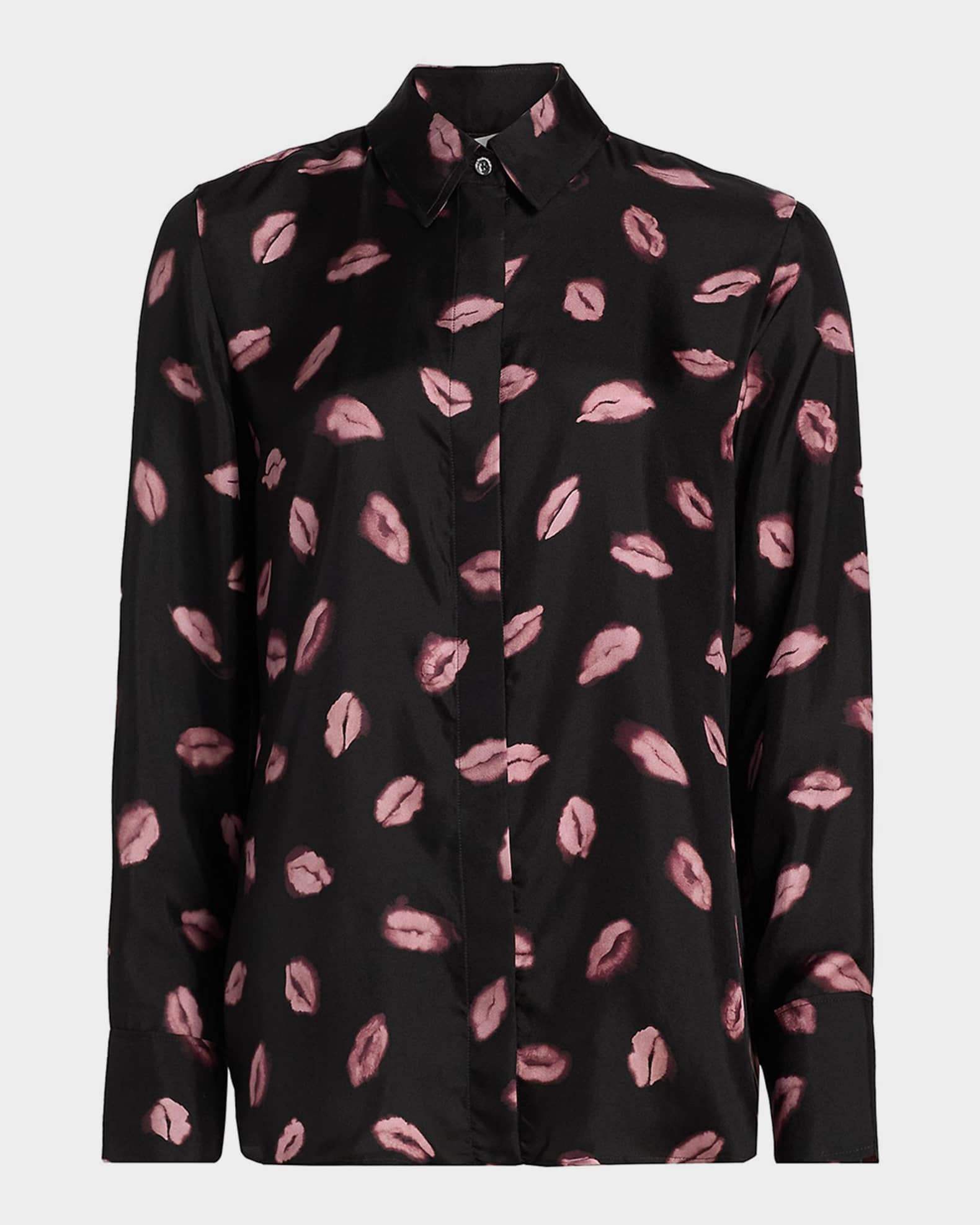 Altuzarra Chika Lip-Print Silk Button-Down Top | Neiman Marcus