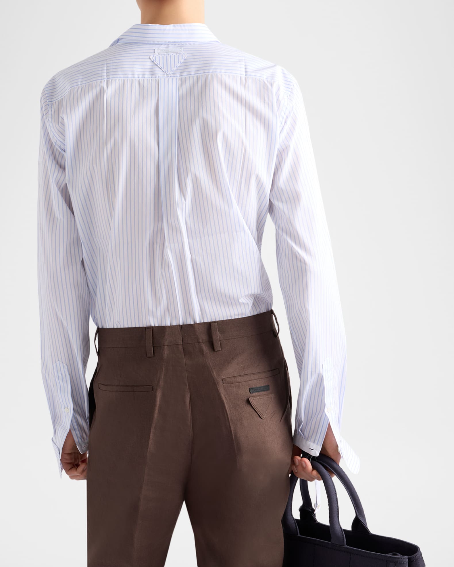 Prada Striped Cotton Shirt With Double Collar | Neiman Marcus