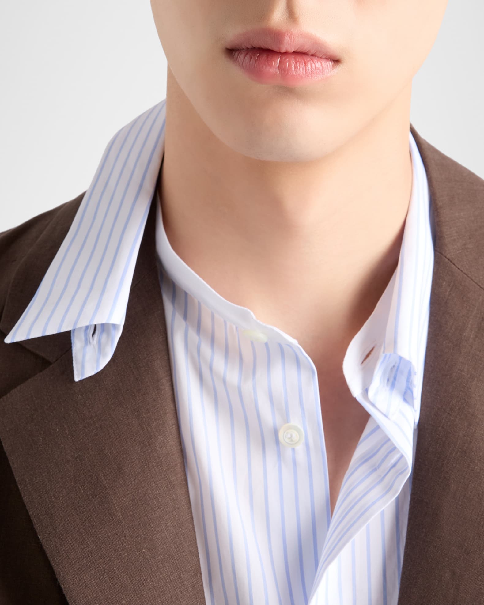 Prada Striped Cotton Shirt With Double Collar | Neiman Marcus