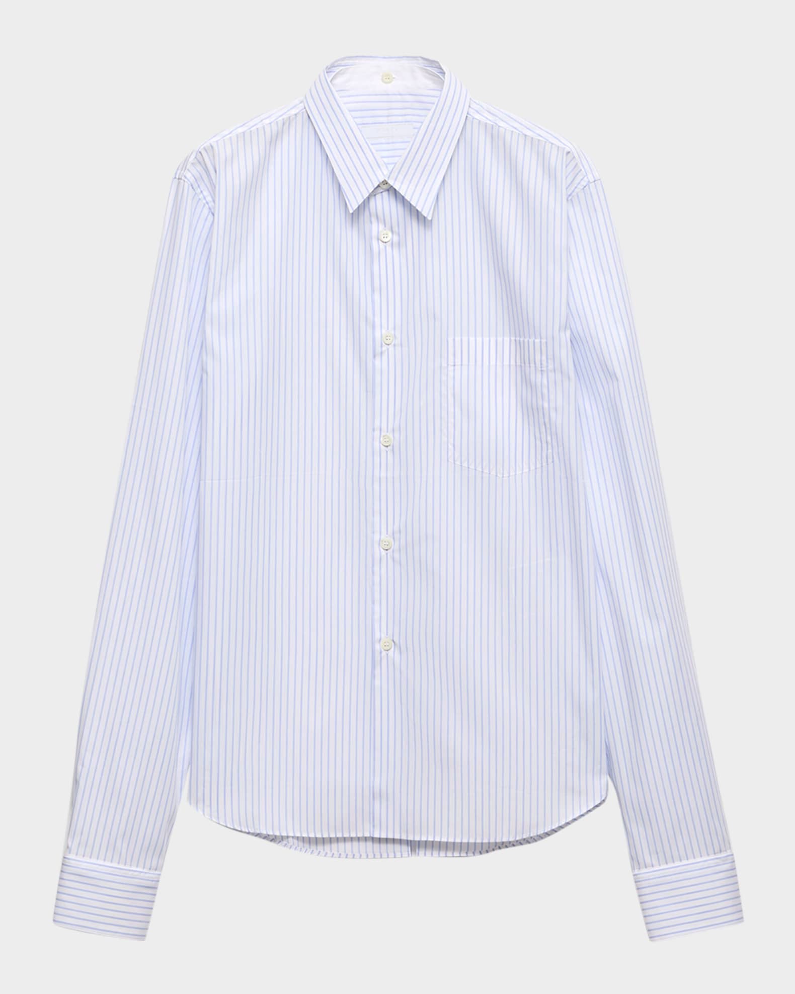 Prada Striped Cotton Shirt With Double Collar | Neiman Marcus
