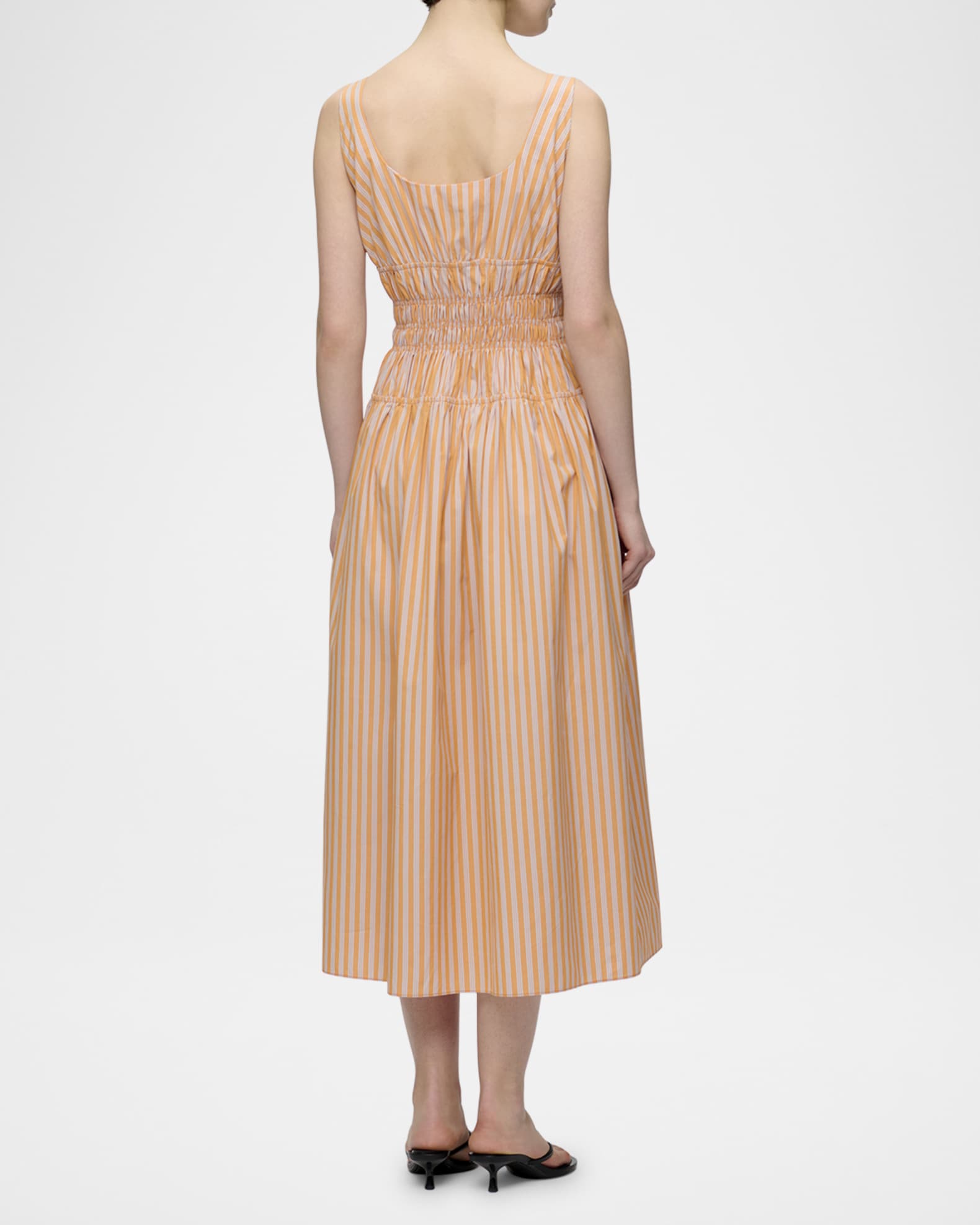 CALLAS Milano Belinda Square-Neck Striped Cotton Midi Dress | Neiman Marcus