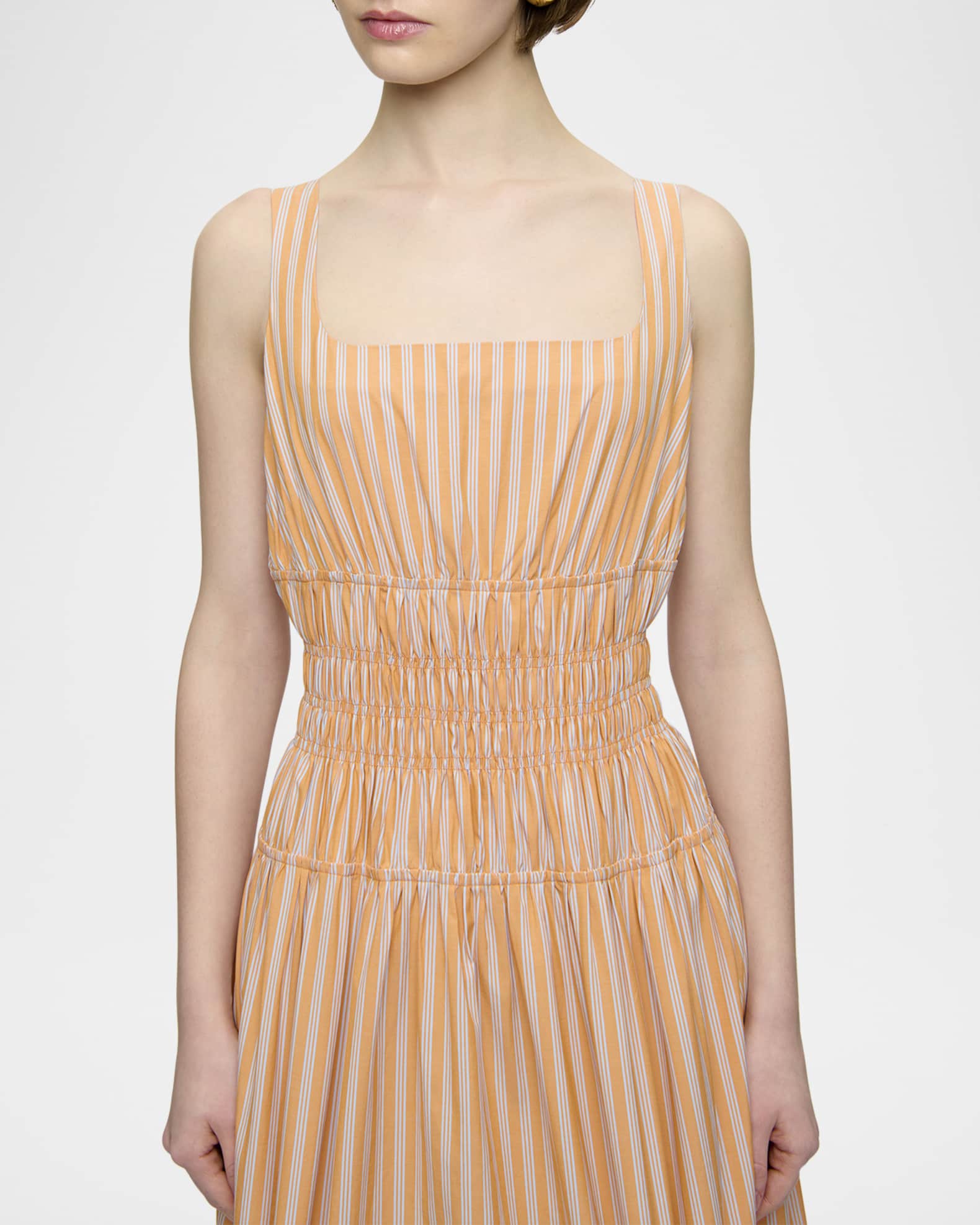 CALLAS Milano Belinda Square-Neck Striped Cotton Midi Dress | Neiman Marcus