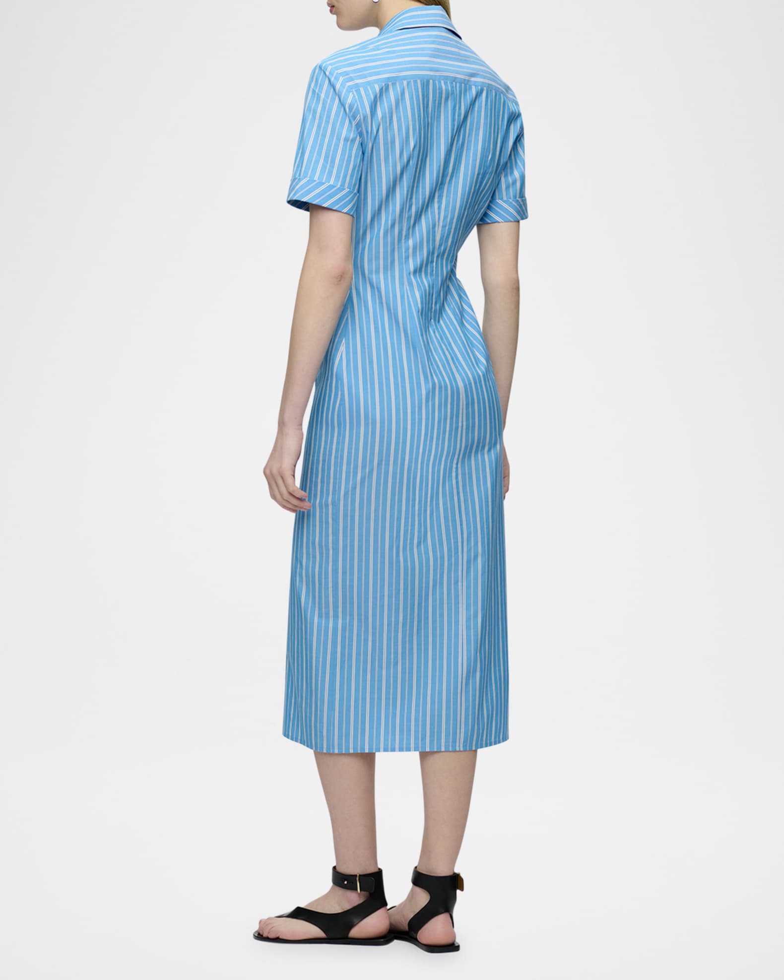 CALLAS Milano Lou Pleated Striped Cotton Midi Shirtdress | Neiman Marcus