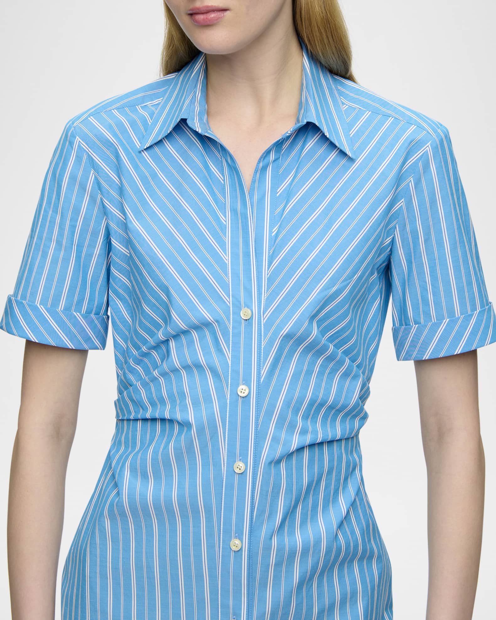 CALLAS Milano Lou Pleated Striped Cotton Midi Shirtdress | Neiman Marcus