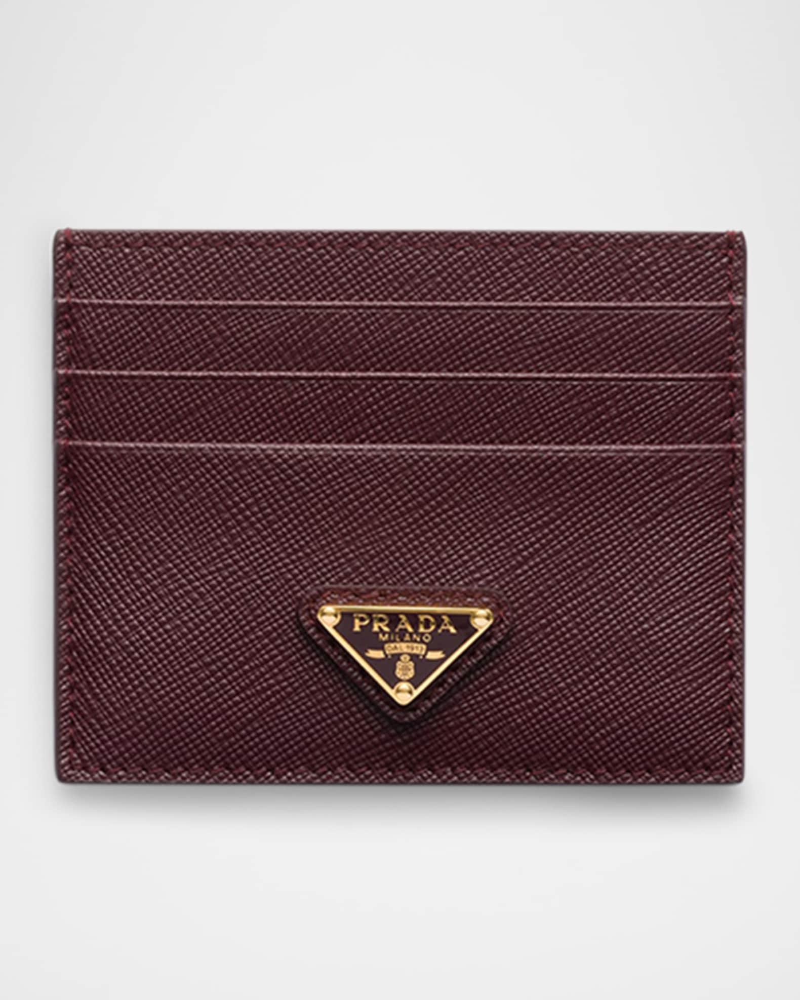 Prada Triangle Logo Leather Card Case | Neiman Marcus