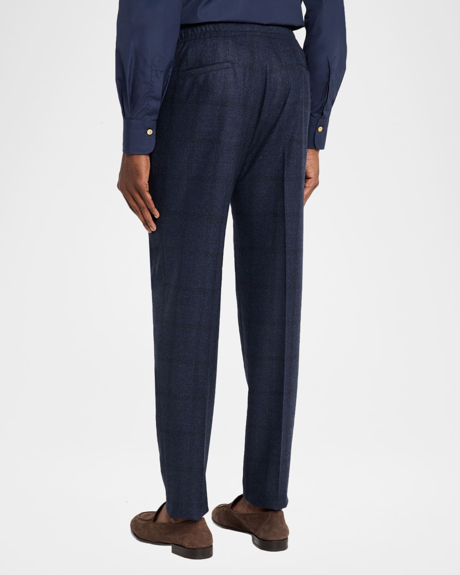 Kiton Men's Windowpane Pleated Stretch Pants | Neiman Marcus