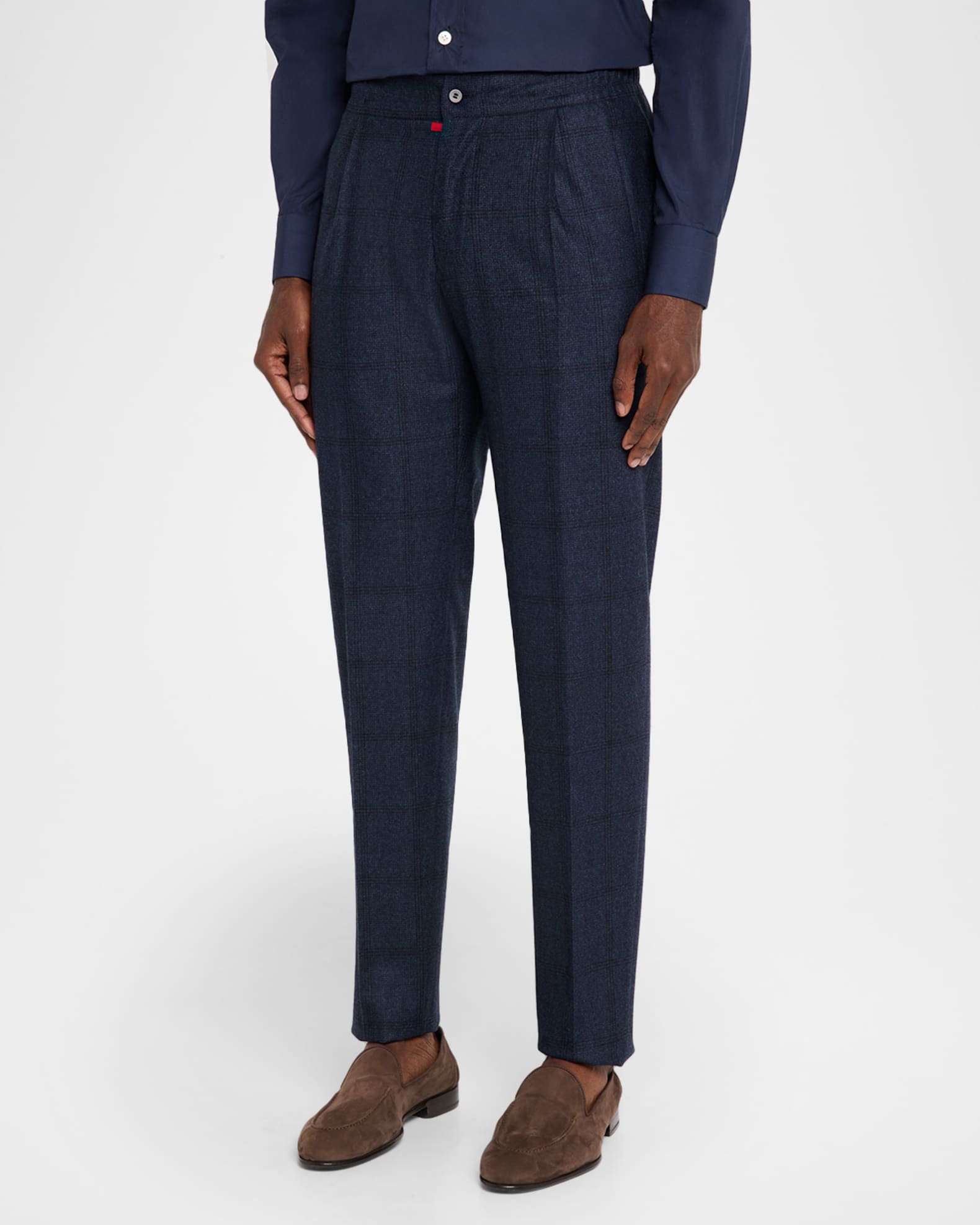 Kiton Men's Windowpane Pleated Stretch Pants | Neiman Marcus