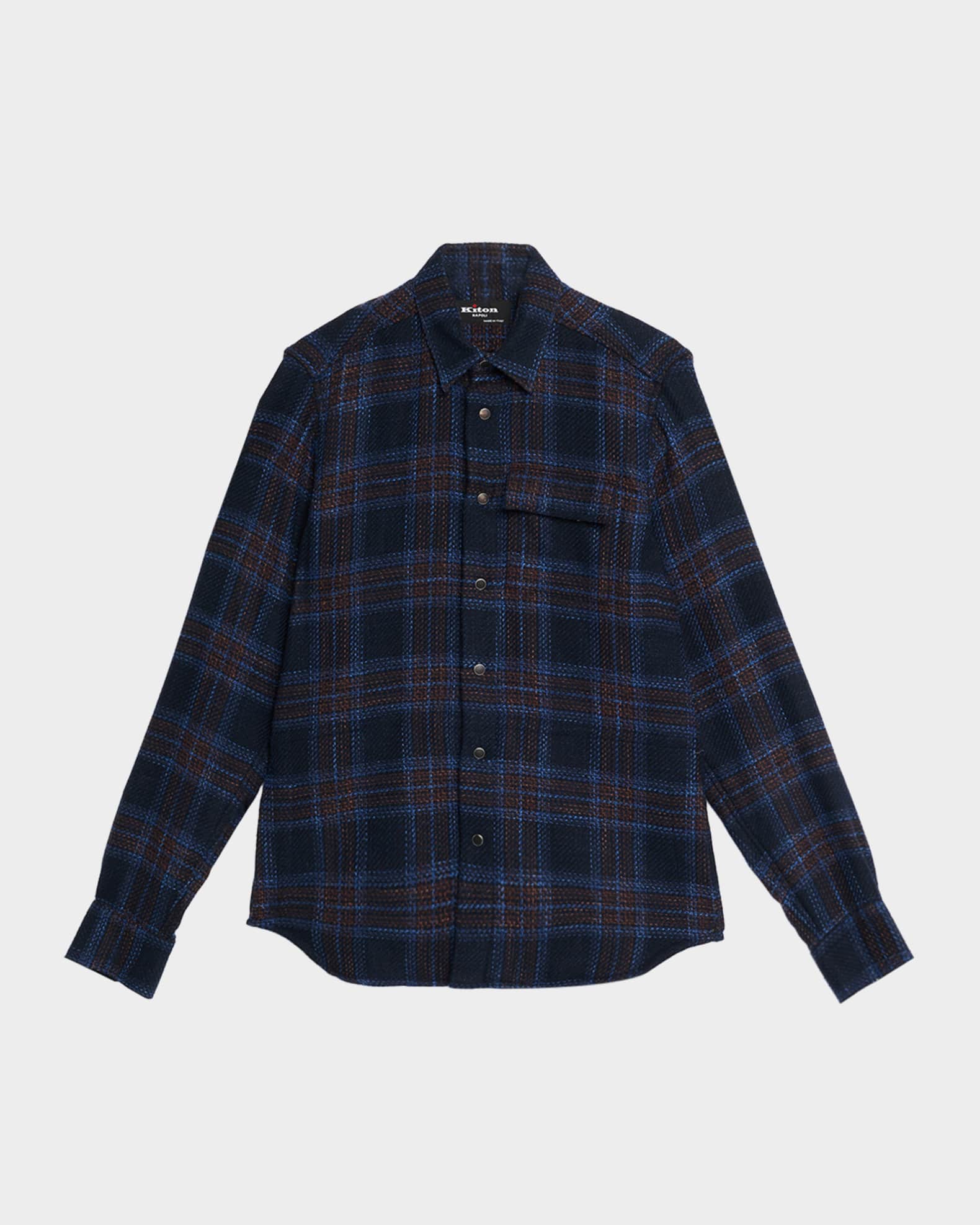 Kiton Men's Wool-Blend Plaid Snap-Front Overshirt | Neiman Marcus