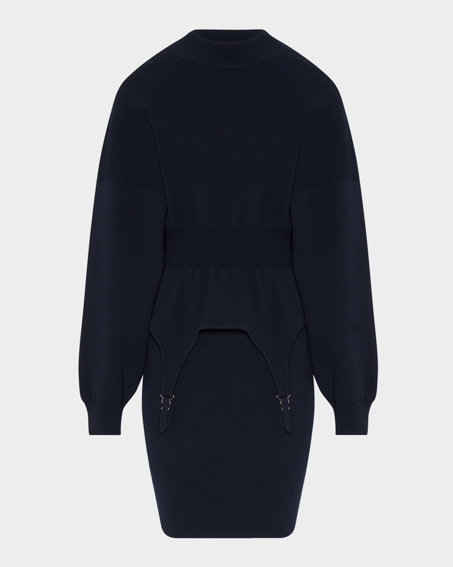 Jean Paul Gaultier Mock-Neck Rib Harness Peplum Midi Sweater Dress ...