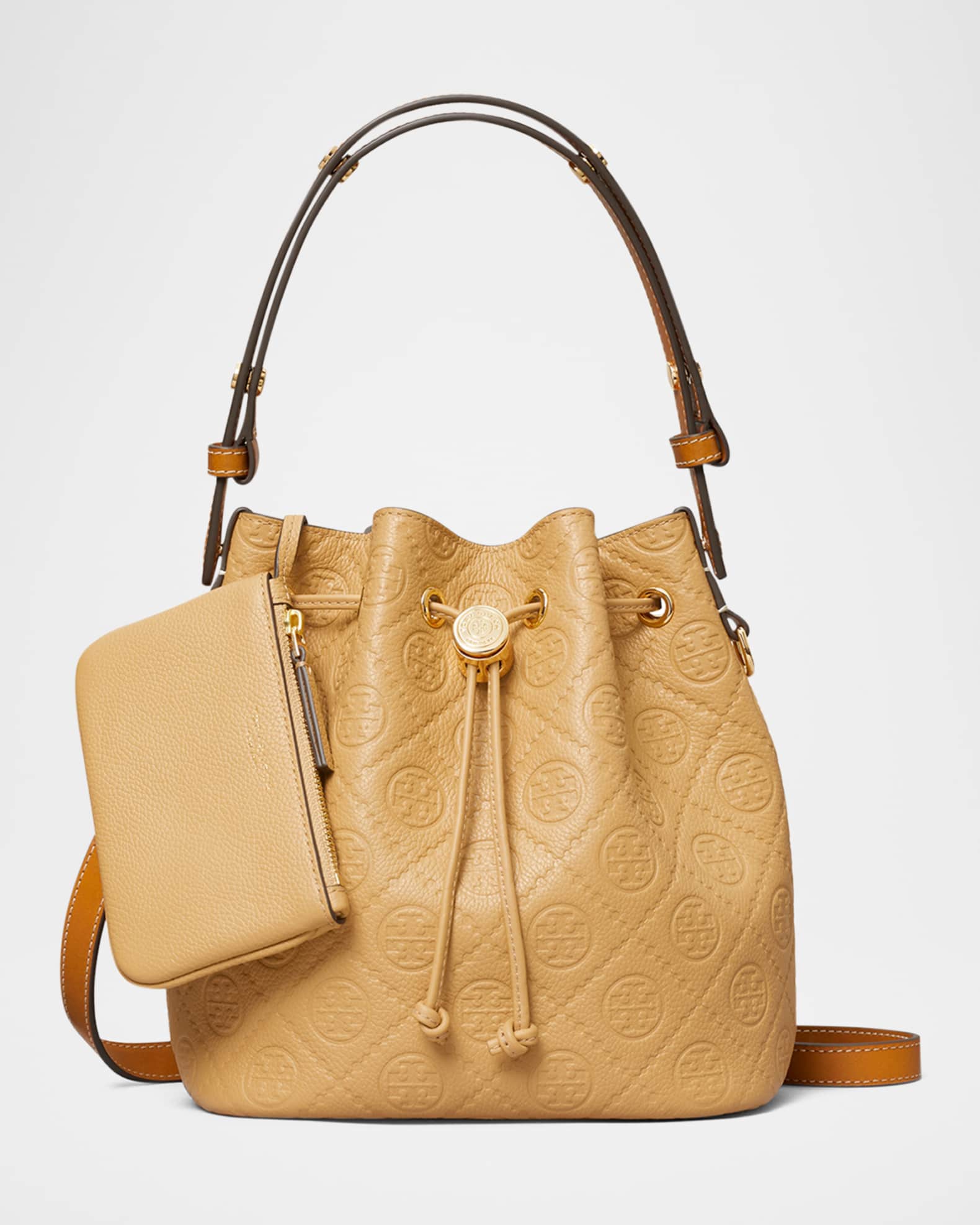 Tory Burch T Monogram Soft Pebbled Bucket Bag | Neiman Marcus