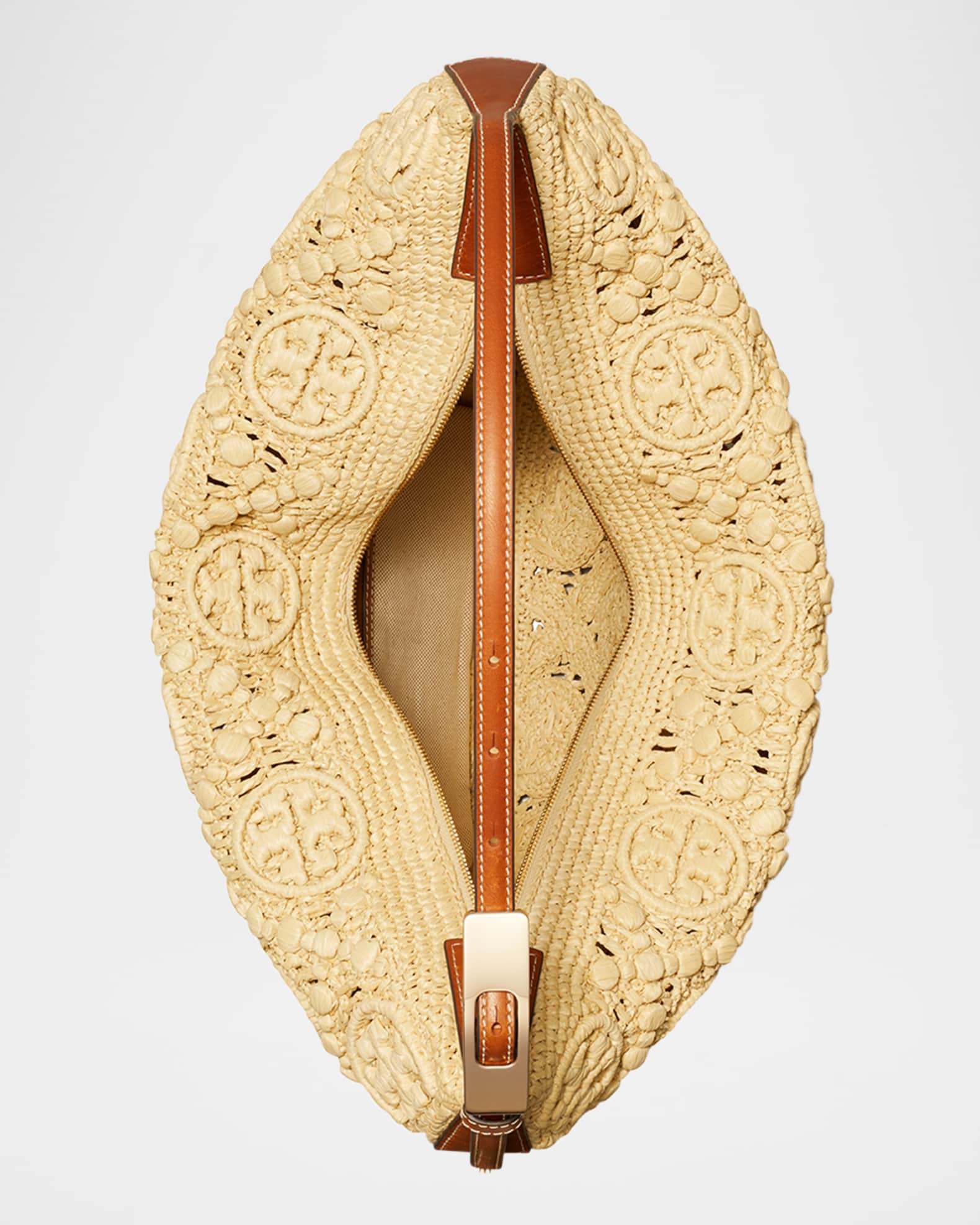 Tory Burch T Monogram Raffia Balloon Bag | Neiman Marcus