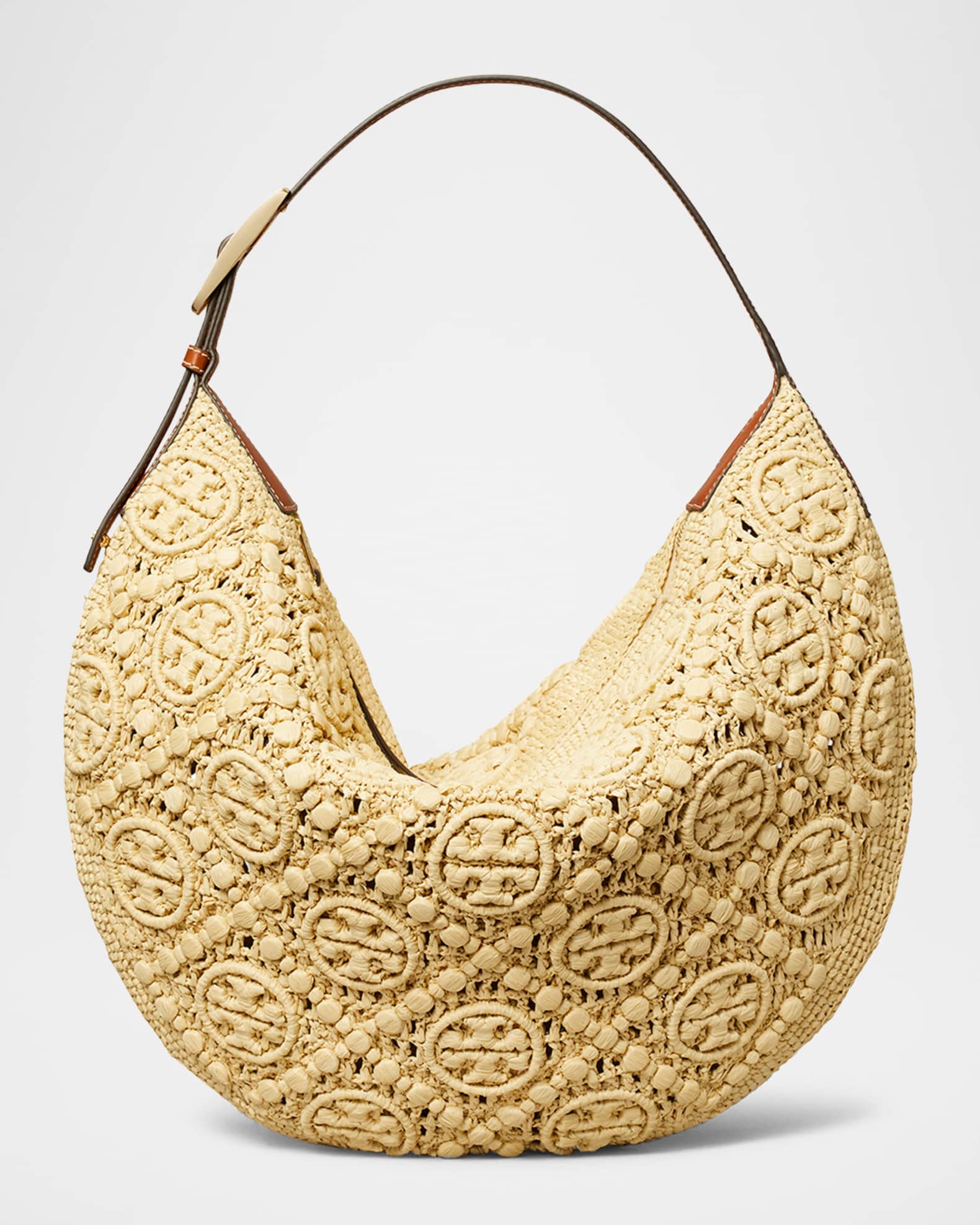 Tory Burch T Monogram Raffia Balloon Bag | Neiman Marcus