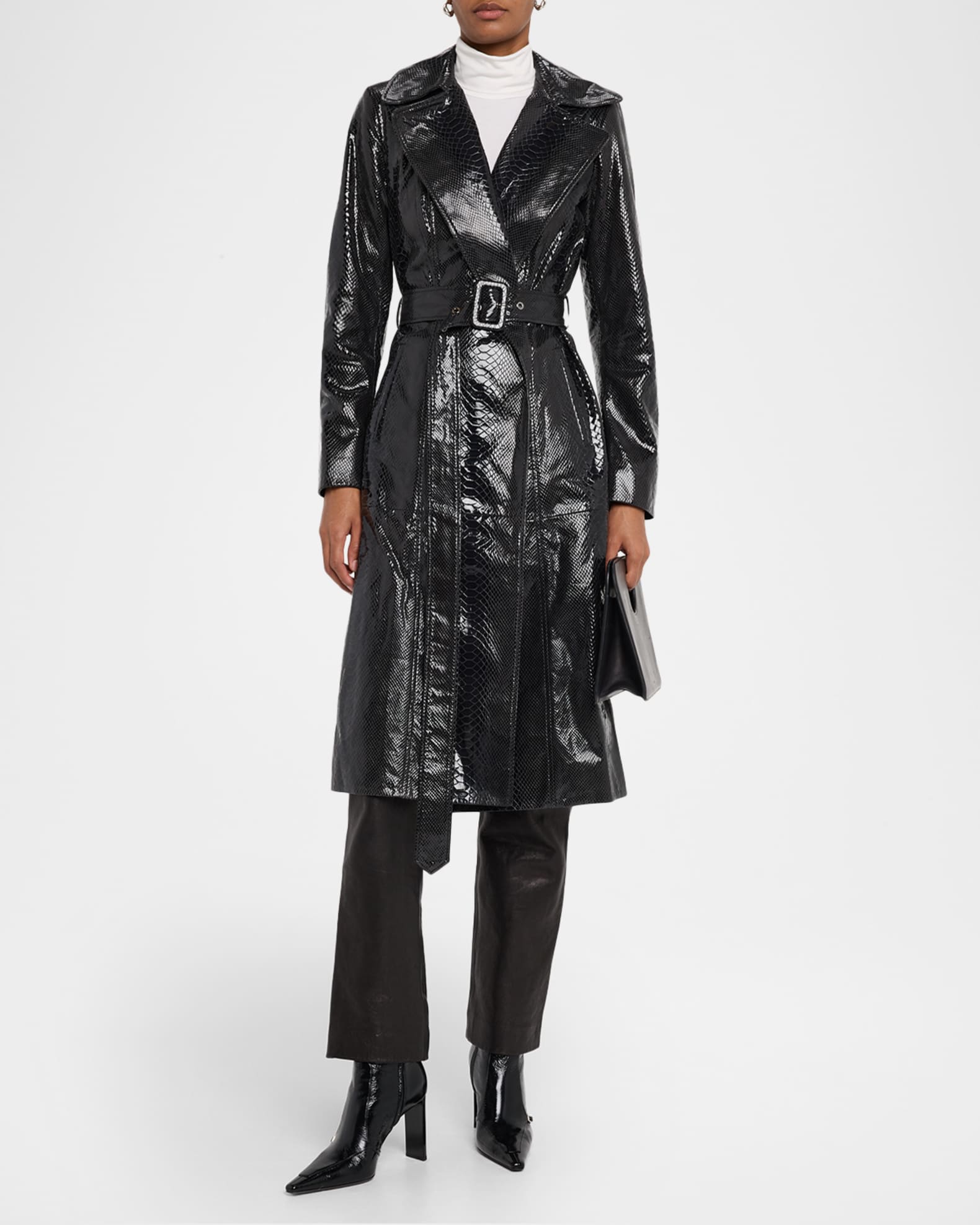 Gorski Python-Embossed Metis Suede Belted Trench Coat | Neiman Marcus