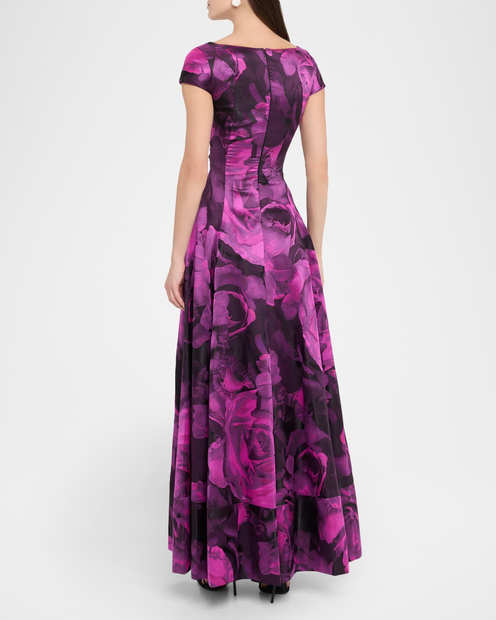 Talbot Runhof Long Draped Rose Jacquard Dress | Neiman Marcus