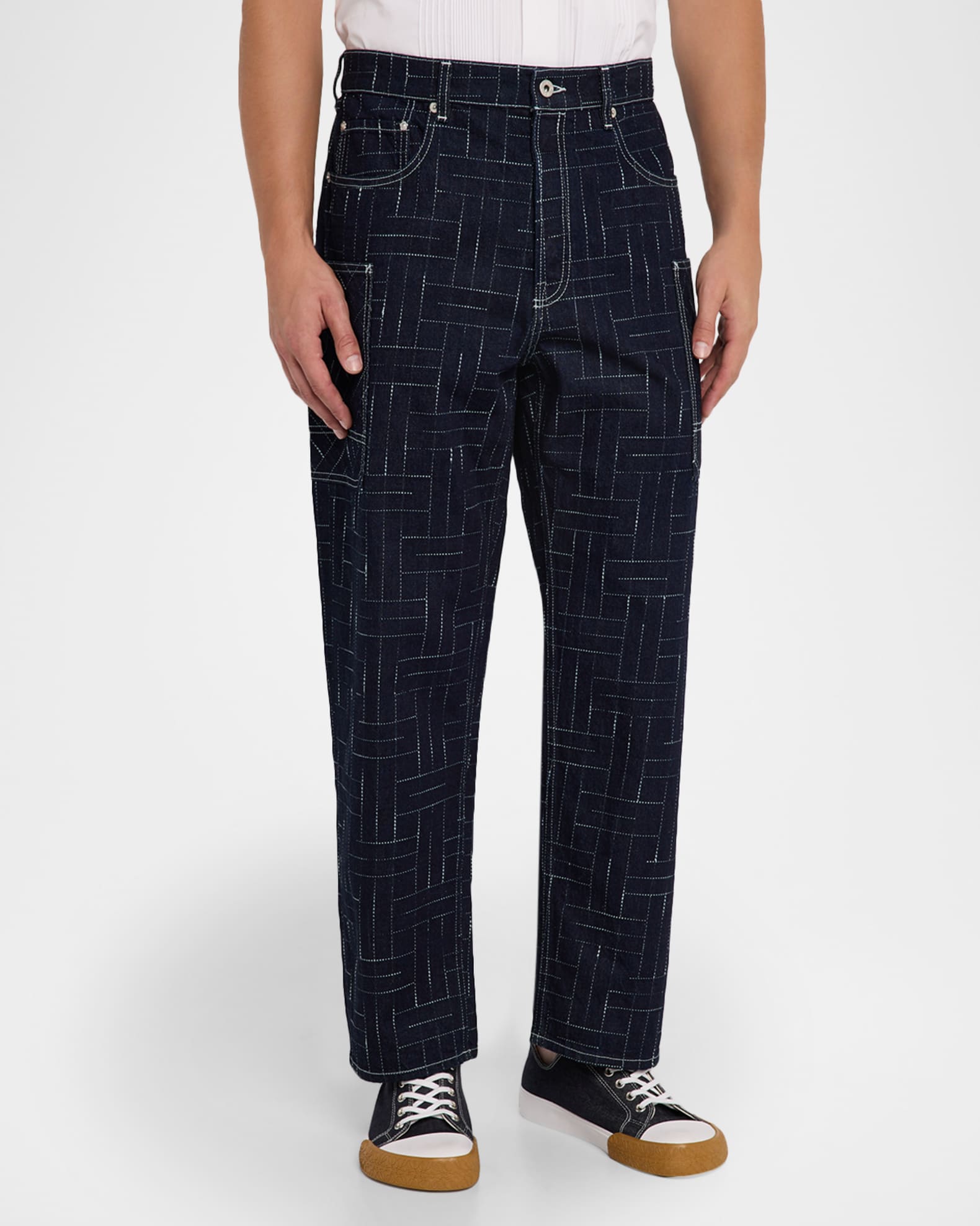 Kenzo Men's Loose-Fit Weave Denim Cargo Jeans | Neiman Marcus