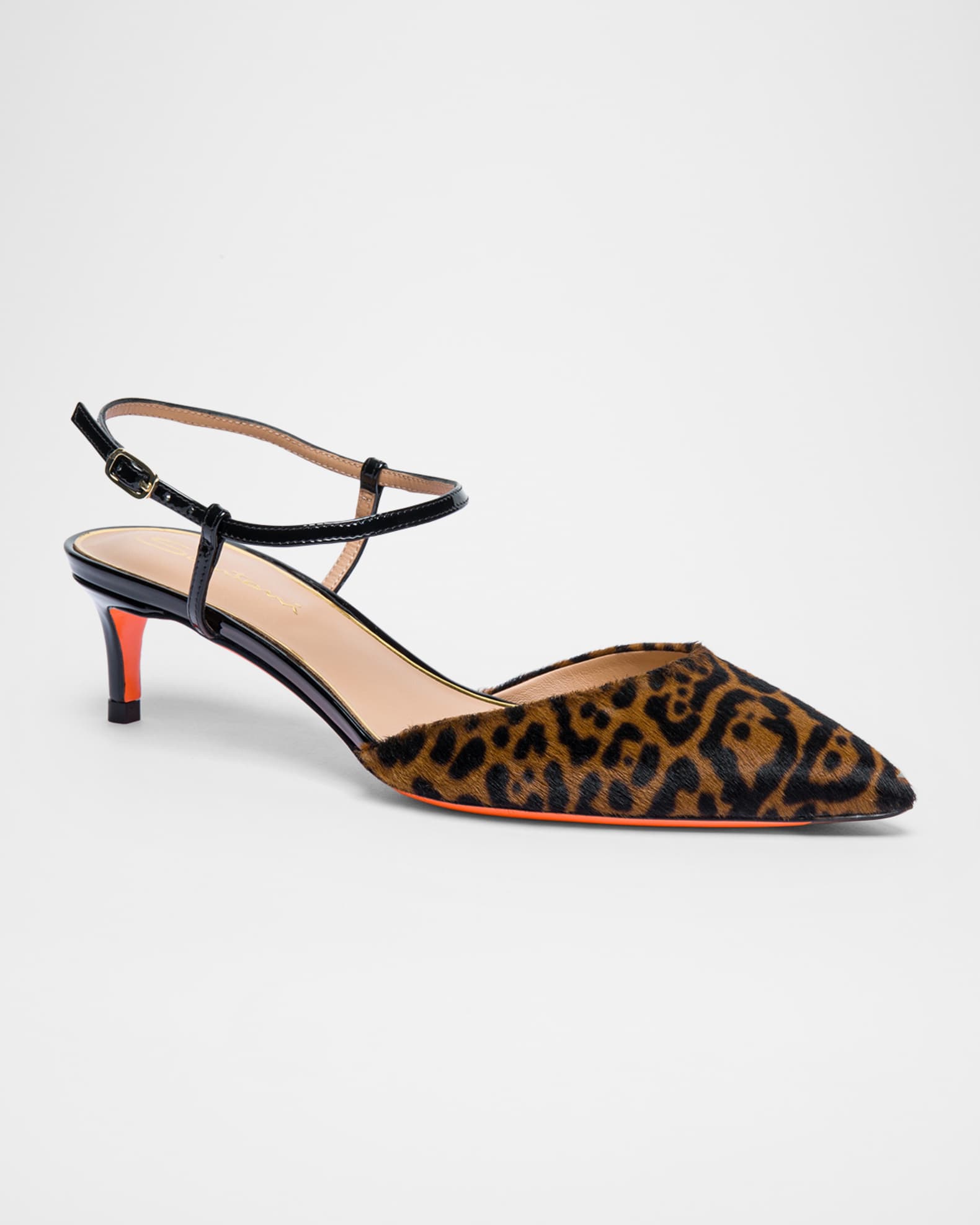 Santoni Leopard Open-Back Kitten Heel Pumps | Neiman Marcus