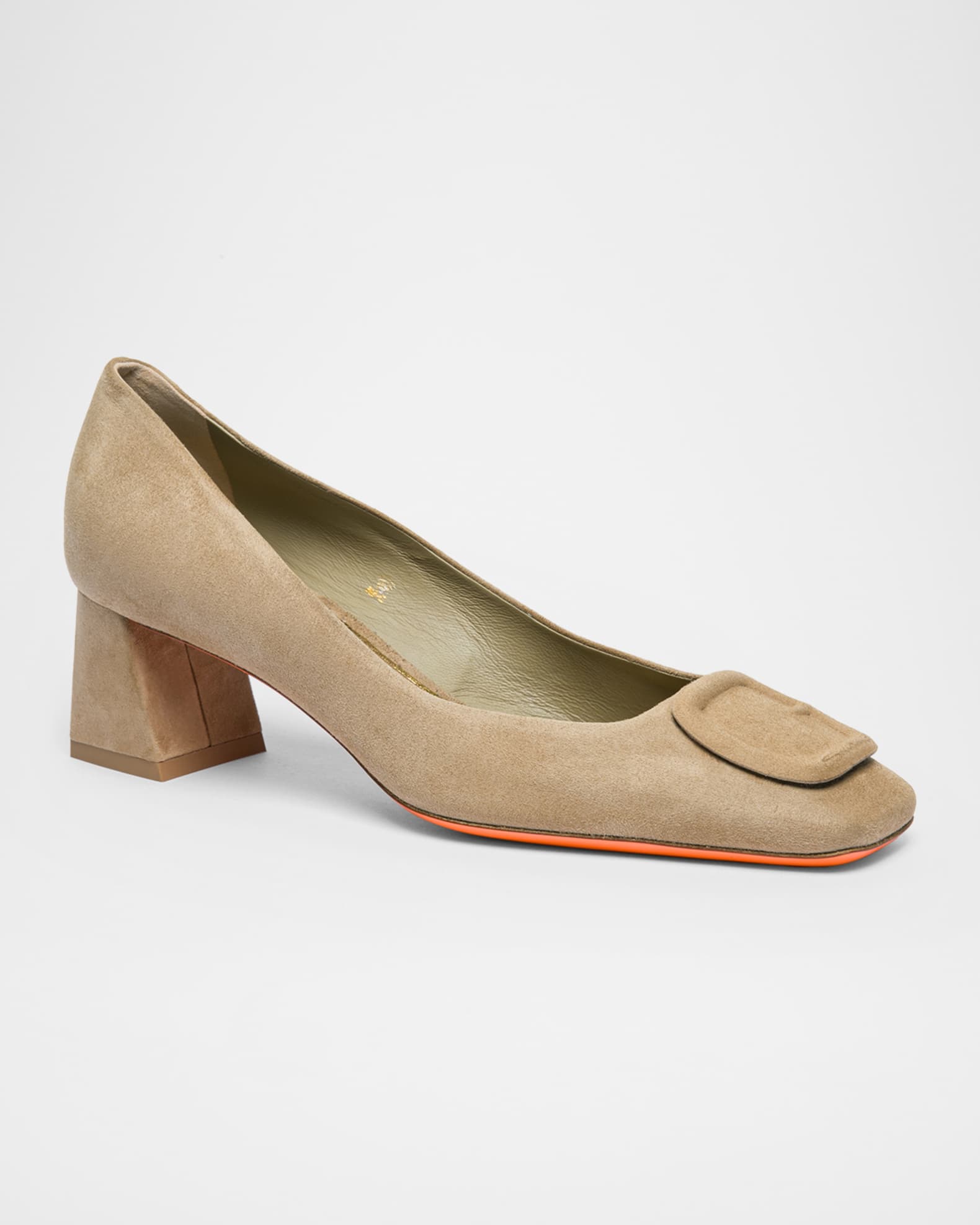 Santoni Suede Block Heel Buckle Pumps | Neiman Marcus