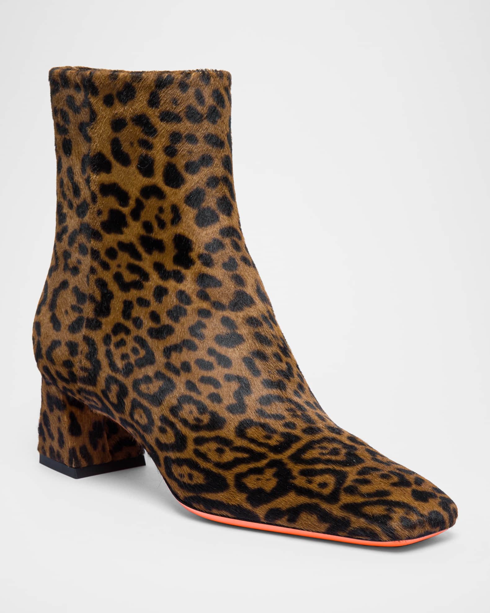 Santoni Marta Leopard Block Heel Booties | Neiman Marcus