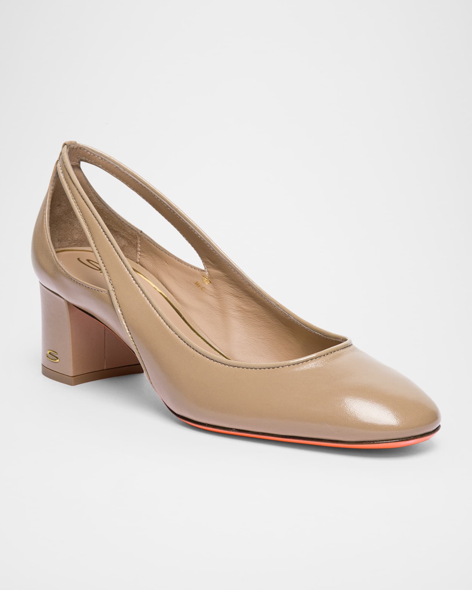 Santoni Cut-Out Block Heel Mixed Leather Pumps | Neiman Marcus