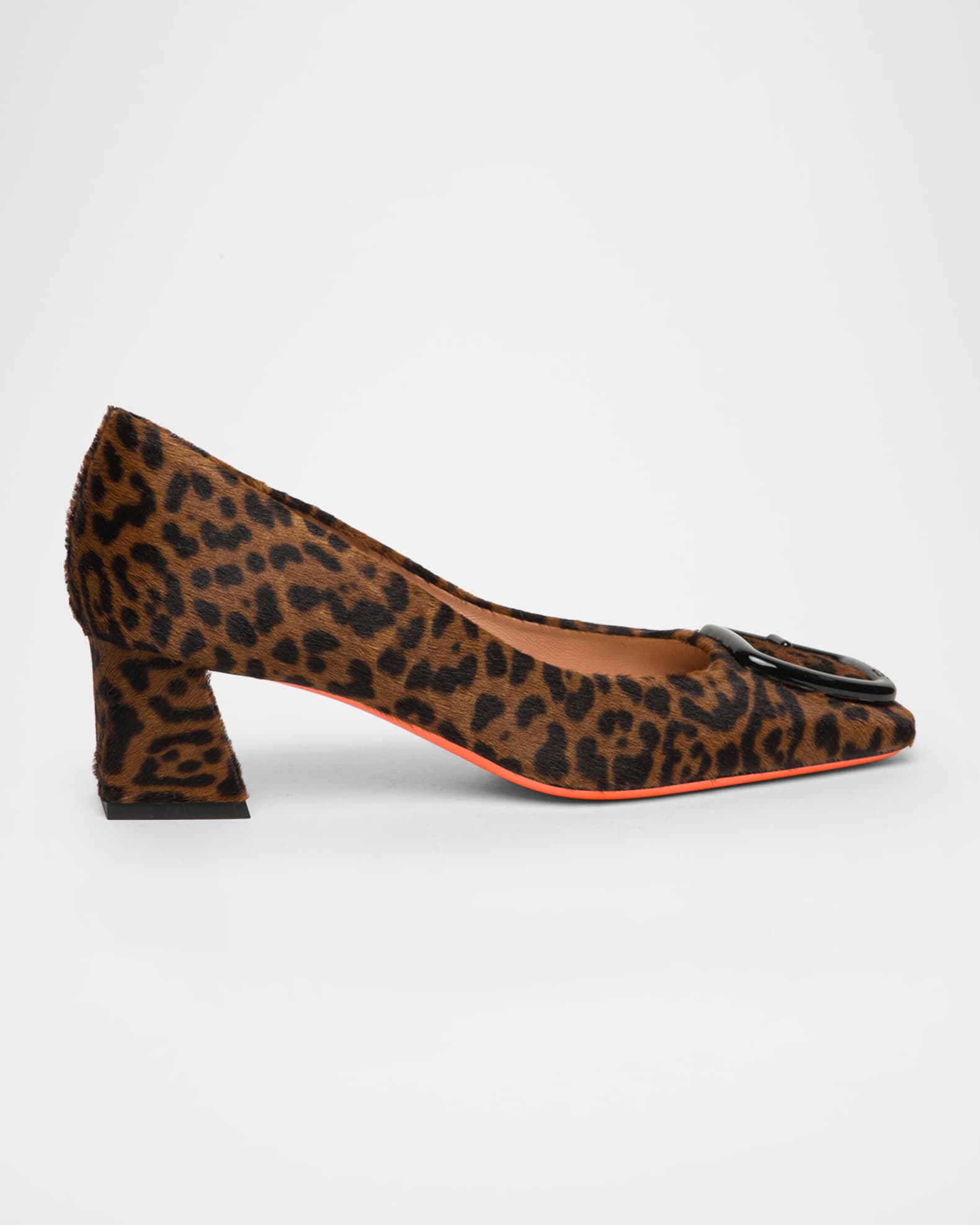 Santoni Leopard Block Heel Buckle Pumps | Neiman Marcus