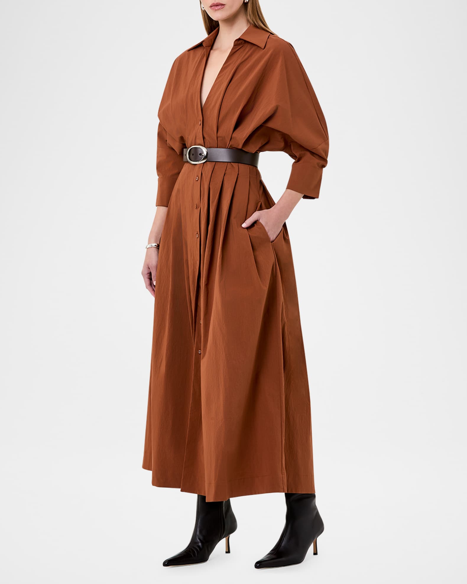 NICHOLAS Lanae Pleated Dolman-Sleeve Maxi Shirtdress | Neiman Marcus