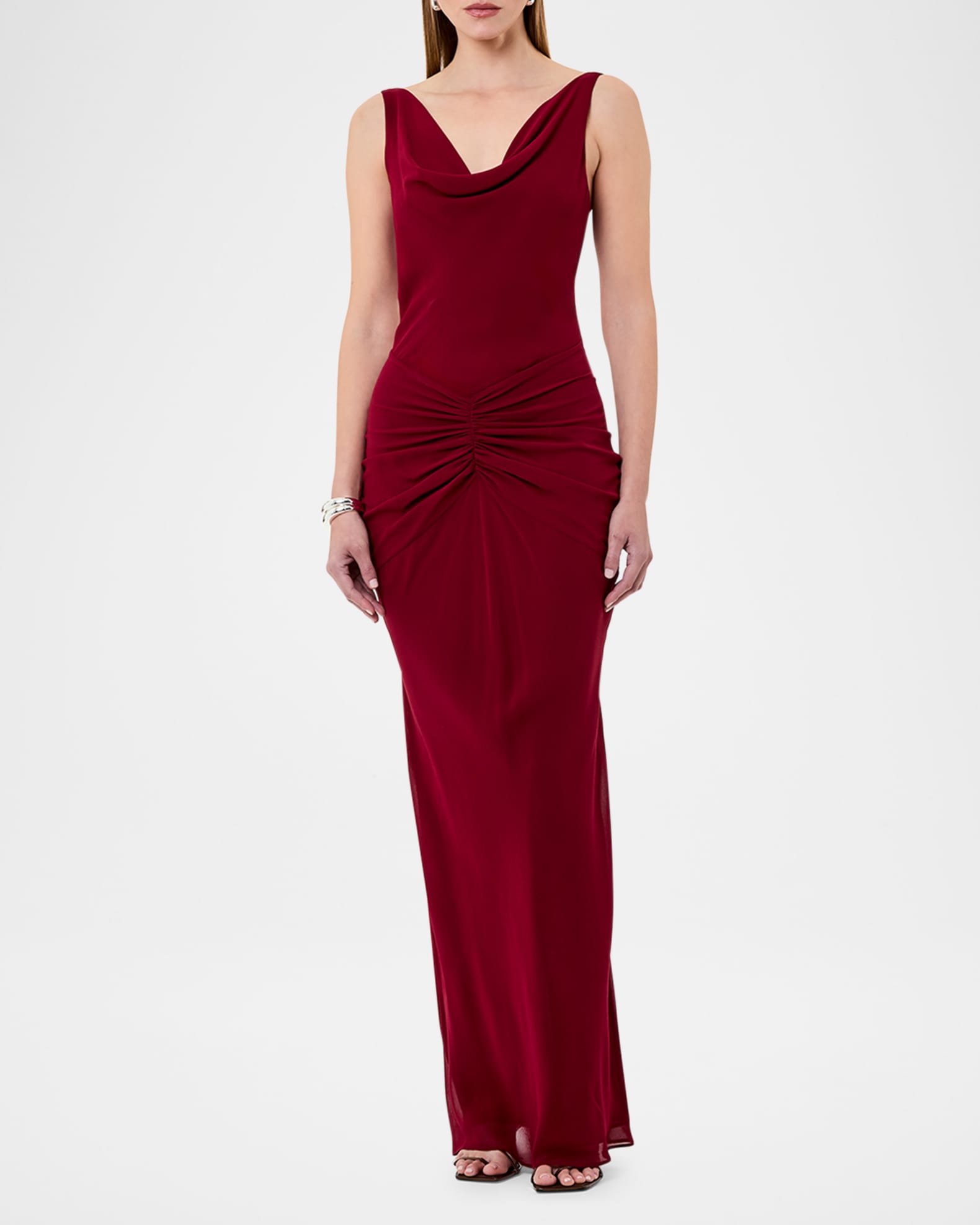 NICHOLAS Calia Cutout Cowl-Neck Column Gown | Neiman Marcus