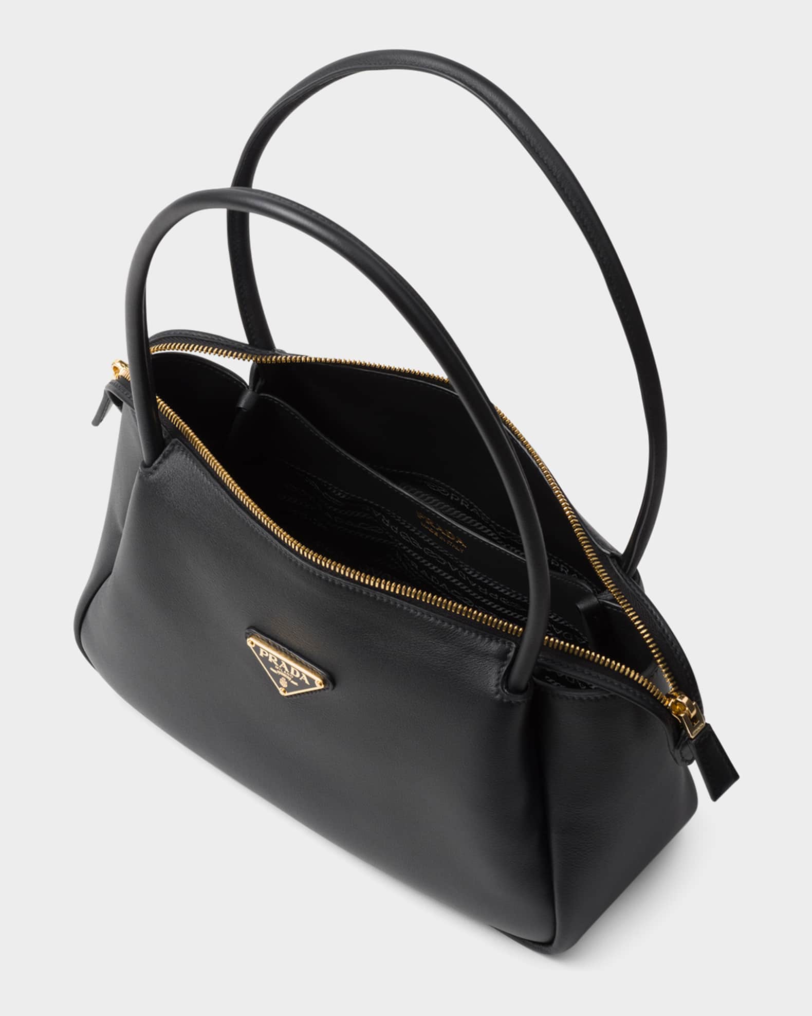 Prada Medium Zip Grain Leather Shoulder Bag | Neiman Marcus