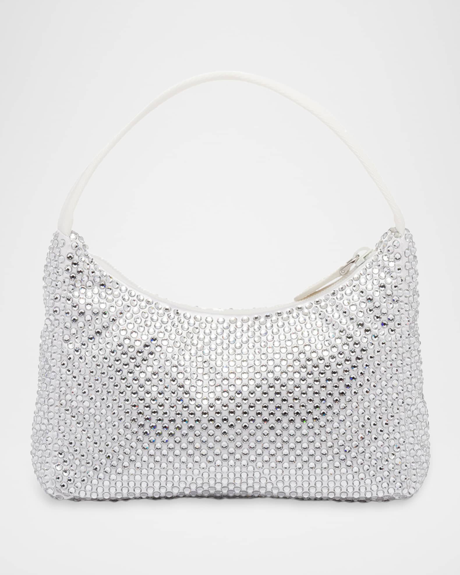 Prada Re-Edition Crystal-Studded Satin Mini Hobo Bag | Neiman Marcus