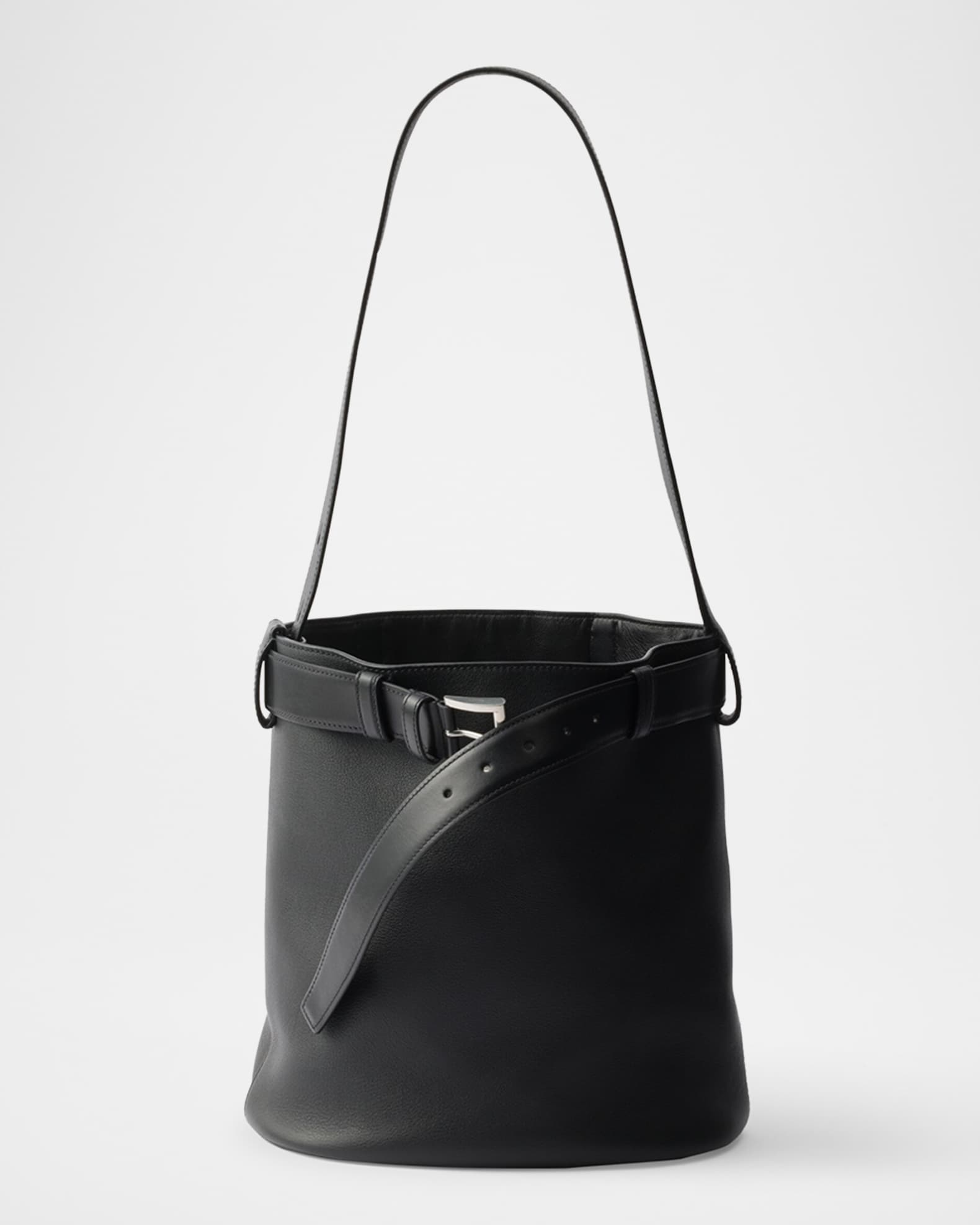 Prada Buckle Leather Bucket Bag with Belt | Neiman Marcus