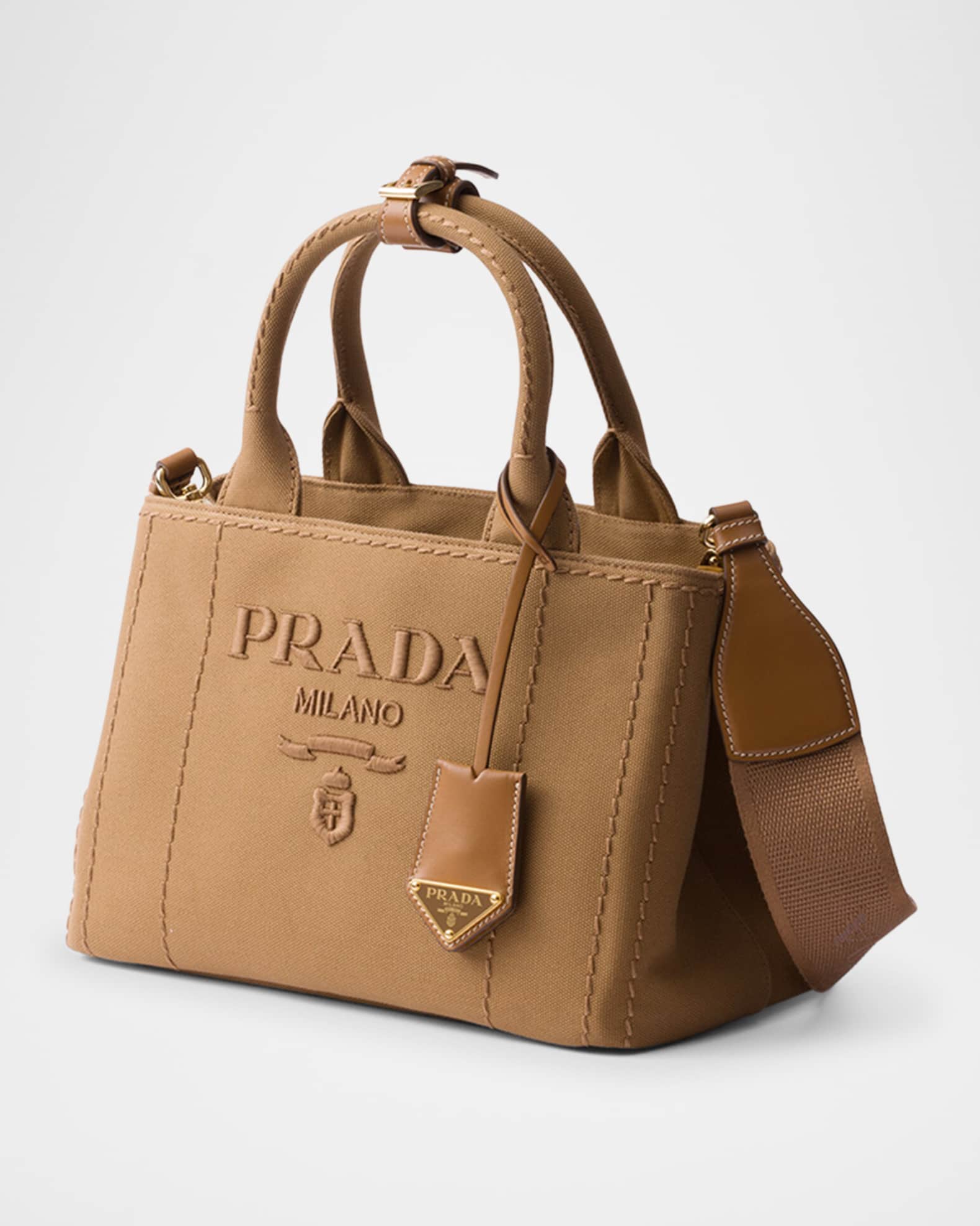 Prada Small Cotton Canvas Top-Handle Bag | Neiman Marcus